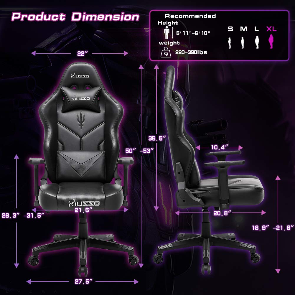 Musso Gaming Chair with Panther Embroidery, Heavy Duty Adjustable Esports Computer Chair, Adults Racing Video Game Chair, Large Size PU Leather High-Back Executive Office Chair (Trident Pattern