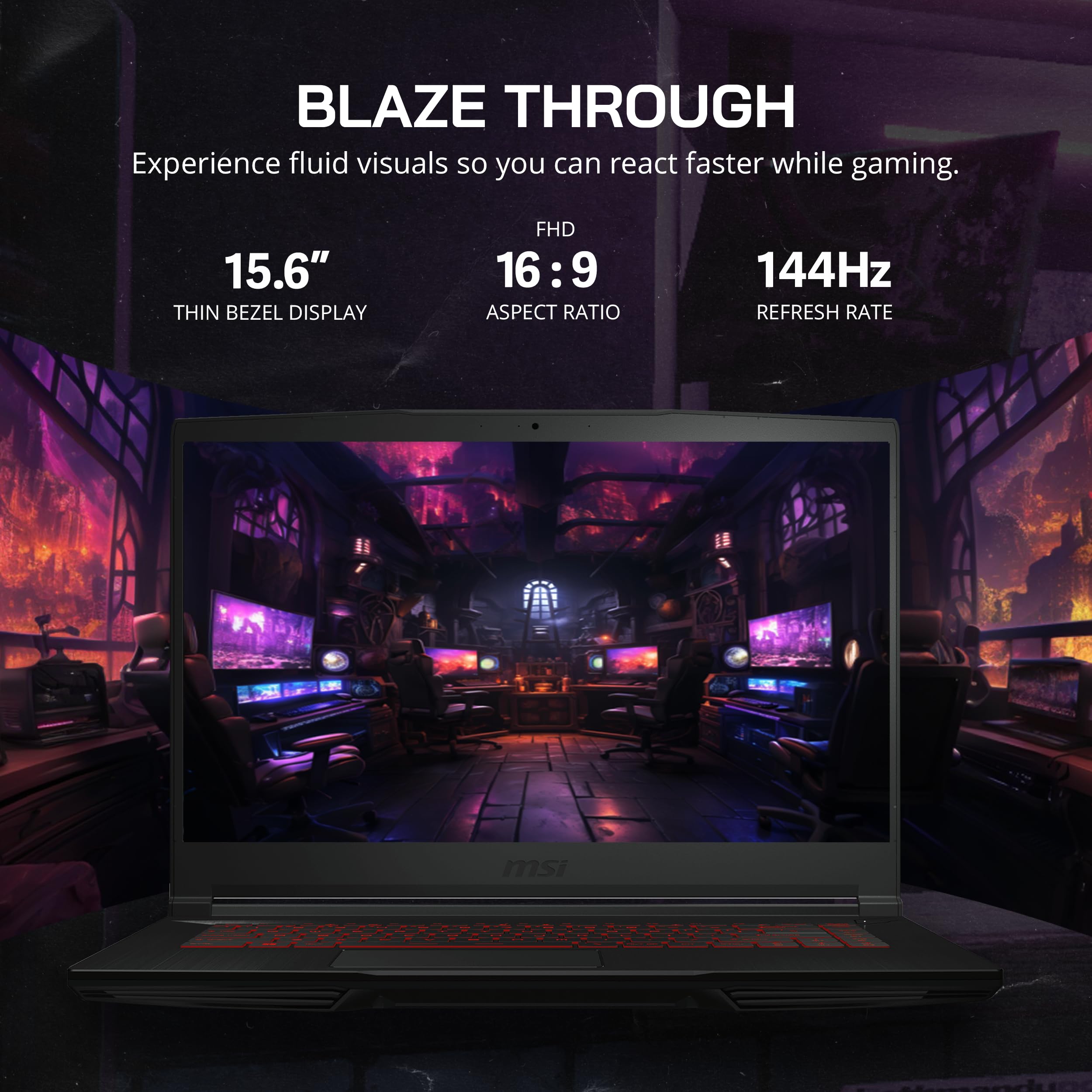 MSI Thin GF63 15.6" FHD 144Hz Gaming Laptop, Intel Core i5-12450H Processor, NVIDIA GeForce RTX 2050, 16GB RAM, 512GB PCIe SSD, Backlit Keyboard, WIFI 6, Black, Win 11 Pro, 128GB Hotface Extension Set