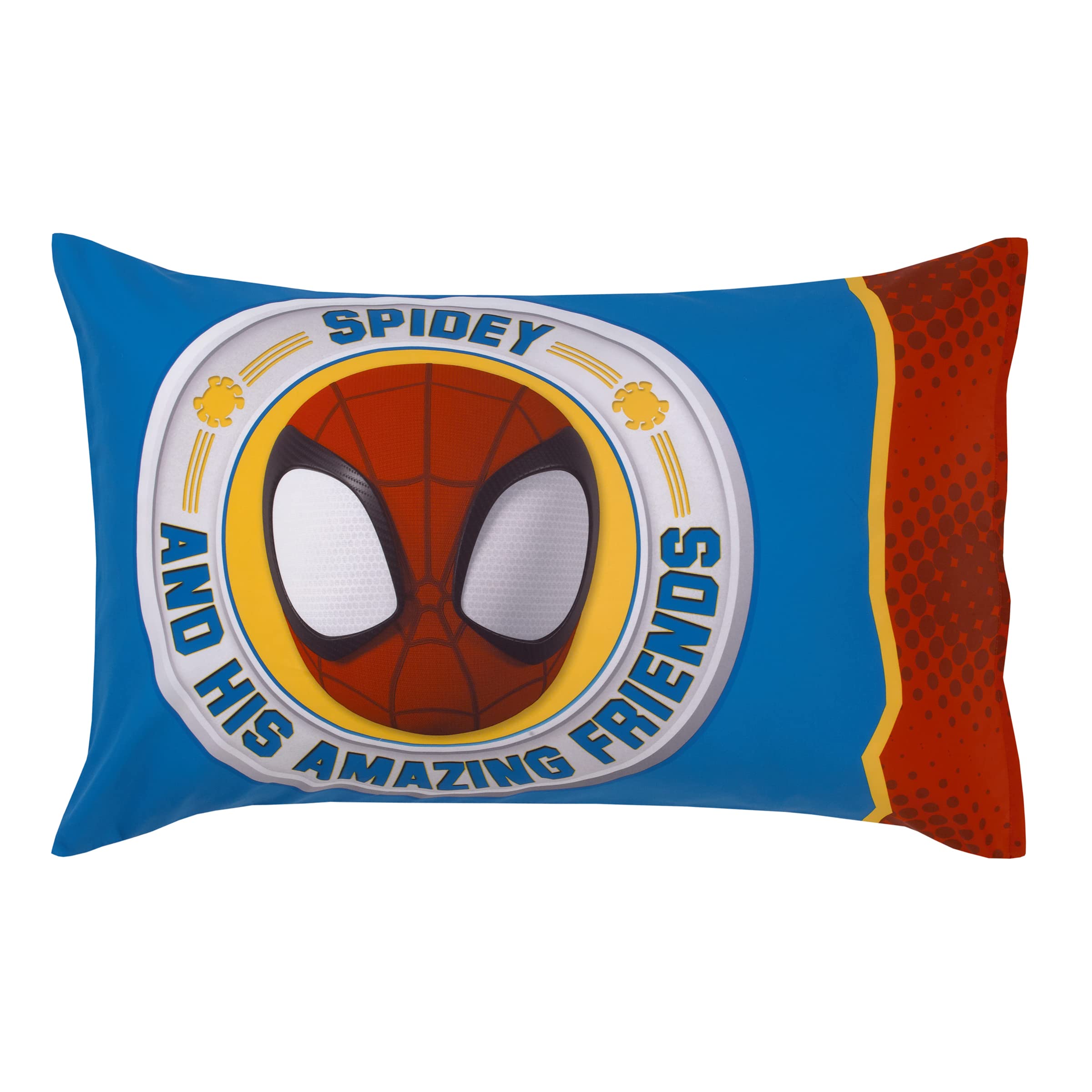 NoJo Marvel Spidey and His Amazing Friends Blue, Red, Yellow, and Green, Team Up 4 Piece Toddler Bed Set - Comforter, Fitted Bottom Sheet, Flat Top Sheet, and Reversible Pillowcase