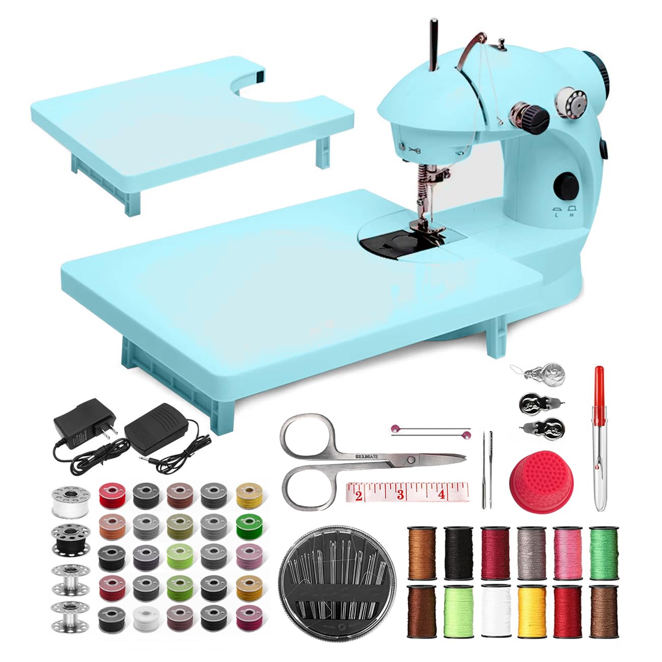 Mini Sewing Machine,small handheld Sewing Machine kit Portable Kids Electric Sewing Machine with Sewing Bag,Easy to Use, LED Light, Fast Stitch Suitable for Clothes,DIY Home Travel 1 (Blue)