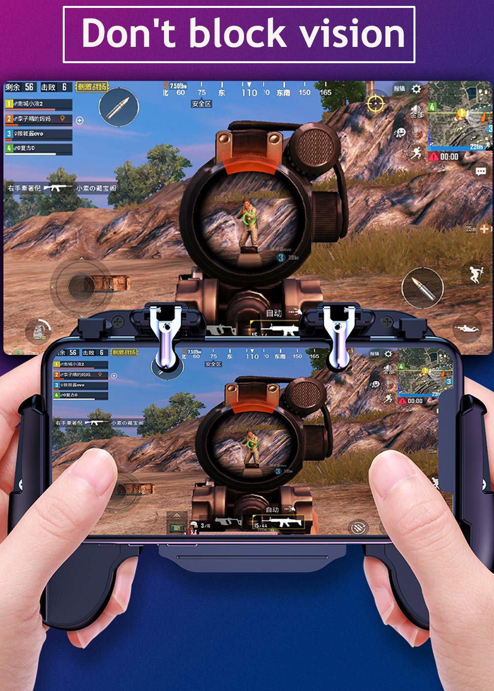 Mobile Game Controller with Cooling Fan for Fortnite PUBG,Smartphone Game L1R1 Triggers Controller Joystick Gamepad w/Aim and Fire Buttons for 4.7-6.5" Android iOS iPhone