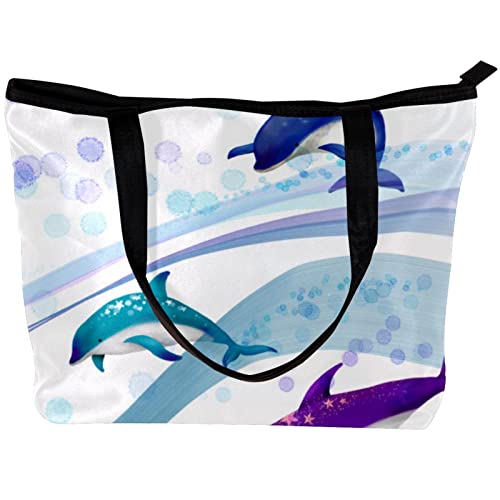 Women's Large Size Canvas Shoulder Bag Hobo Crossbody Handbag Casual Tote, Watercolor Dolphin Animal