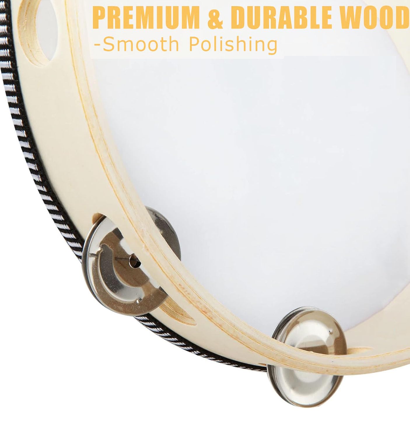 SOHAPY 2 Pcs 6 inch Hand Held Tambourine Drum Bell Birch Metal Jingles Percussion Gift Musical Educational Drum Instrument (6 IN)