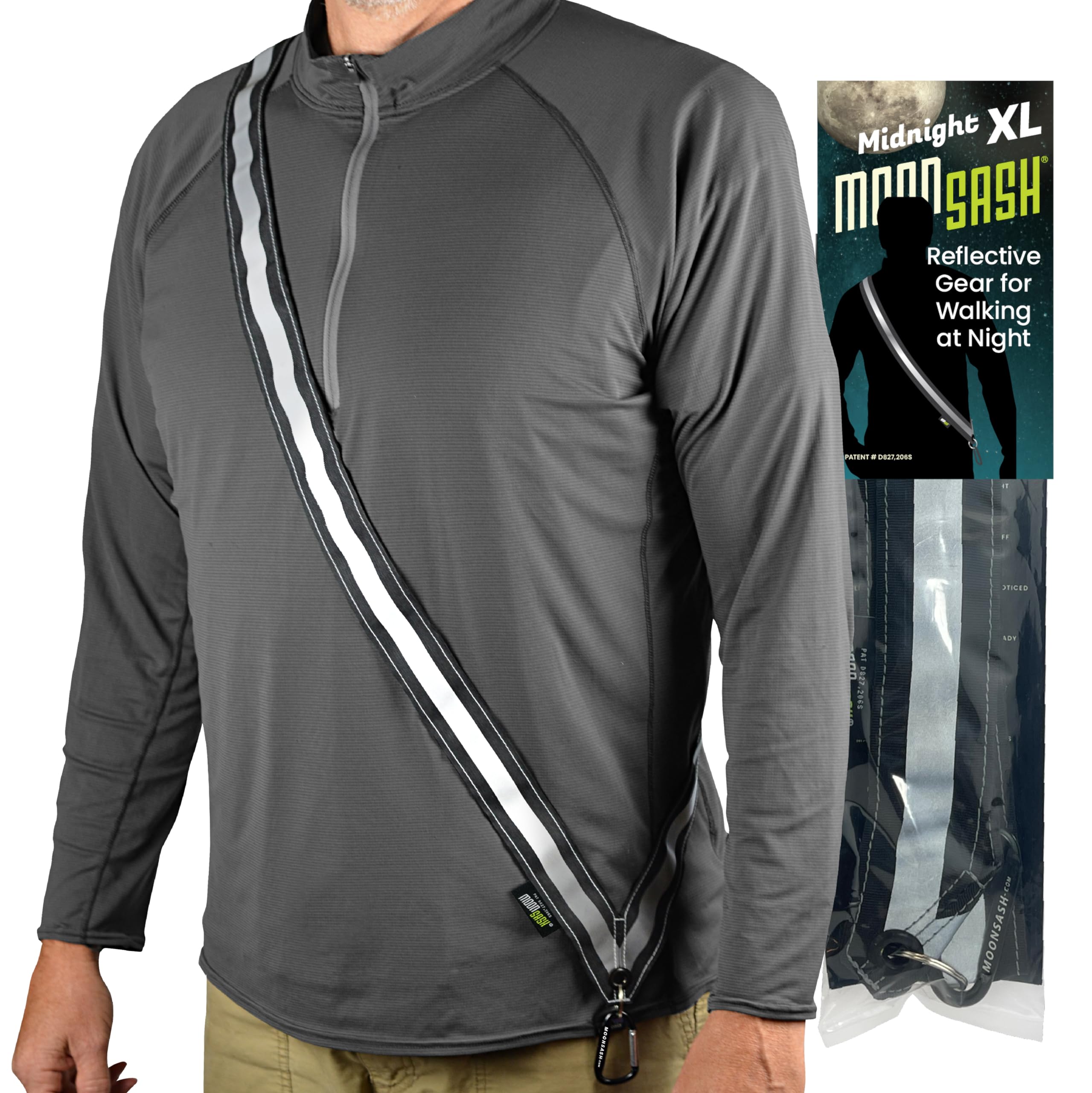 MOONSASH Fitted Reflective Gear for Walking at Night | Running, Biking, Dog Walking… Hi-Vis, Reversible & Comfortable Reflective Sash for Women, Men & Kids | US Patented | Best Replacement for Vest!
