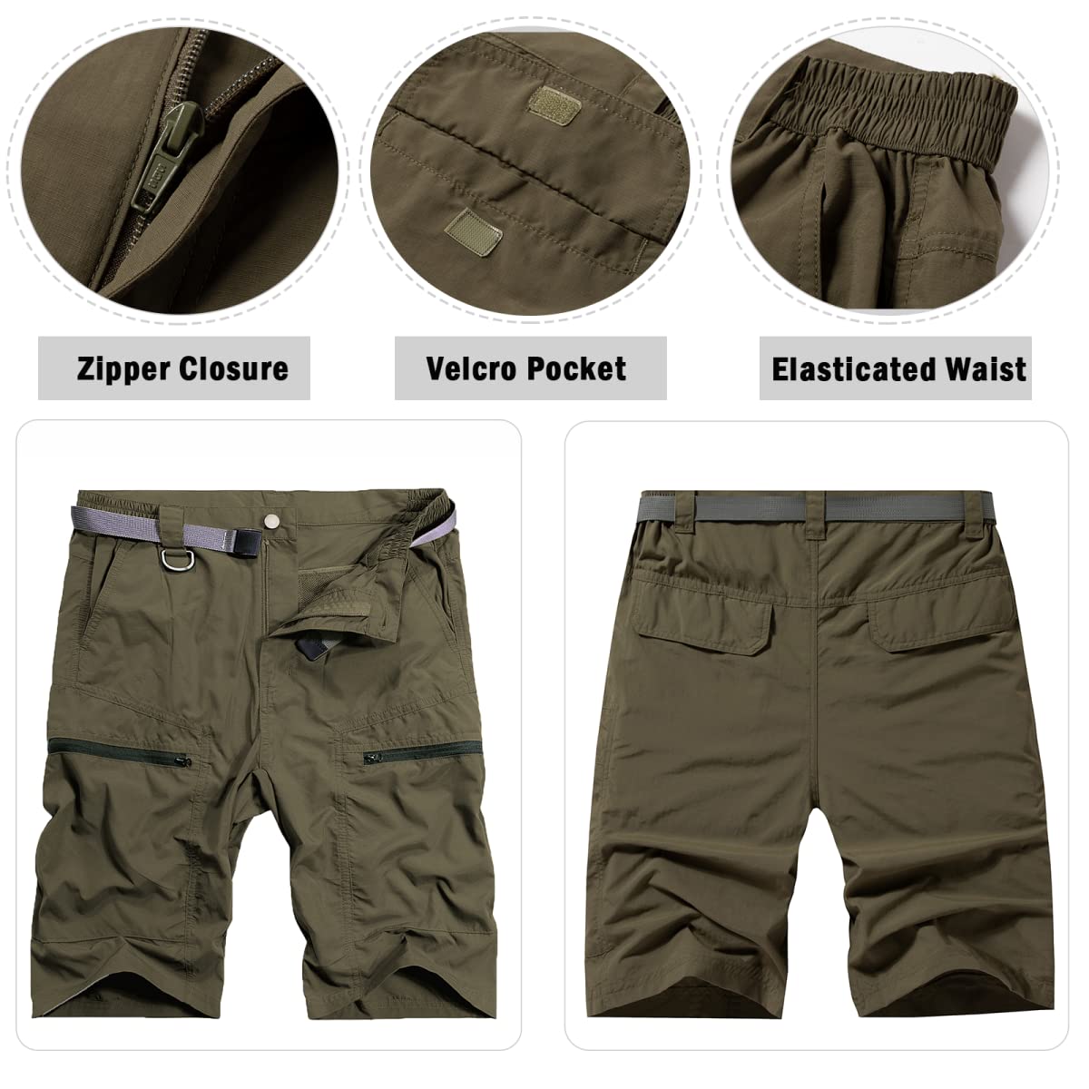 Msmsse Men's Hiking Cargo Shorts Quick Dry Outdoor Work Tactical Shorts with Multi Pockets for Fishing Army Green US 34