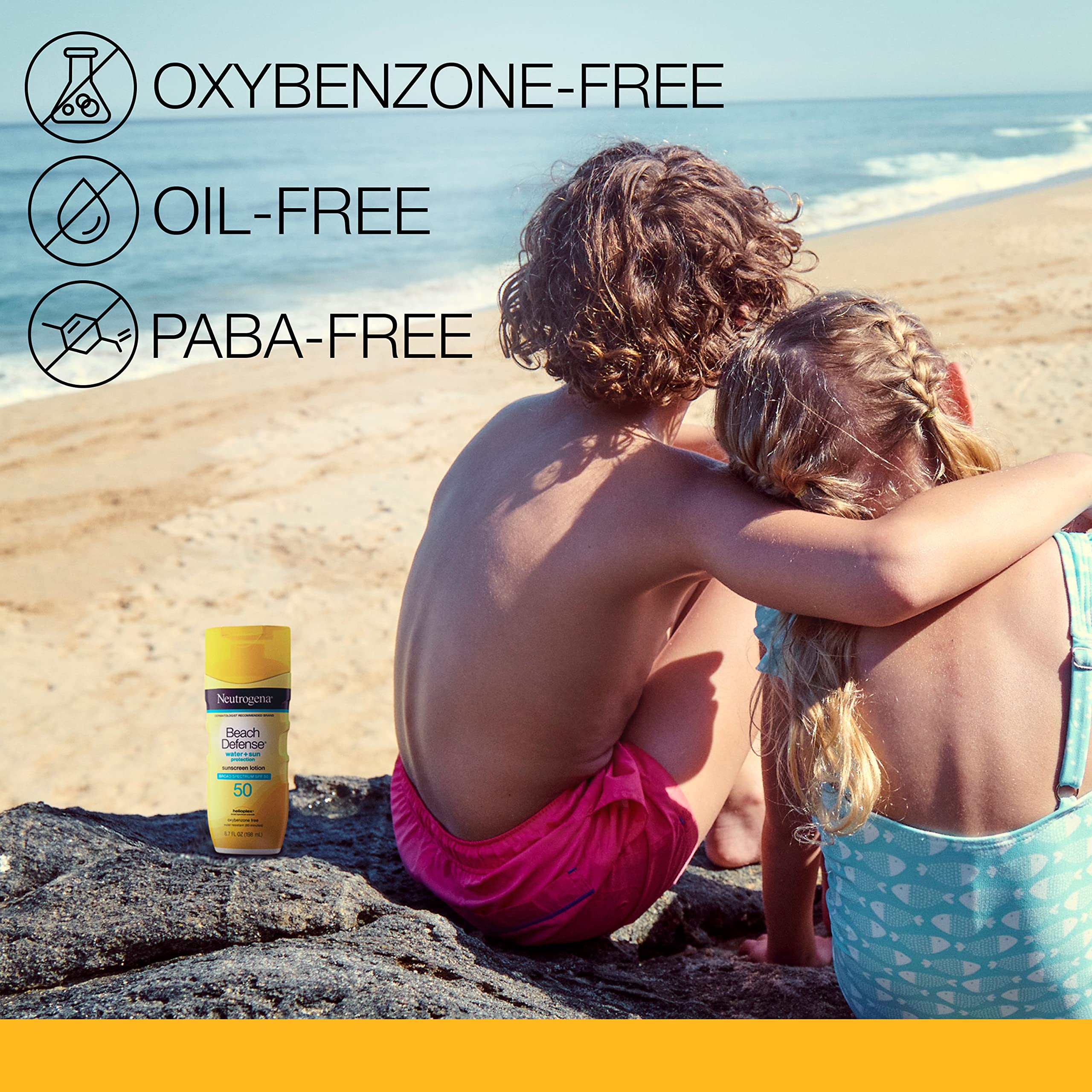 Neutrogena Beach Defense Water-Resistant Sunscreen Lotion with Broad Spectrum SPF 30, Oil-Free and PABA-Free Oxybenzone-Free, UVA/UVB Sun Protection, SPF 50, 6.7 fl. oz