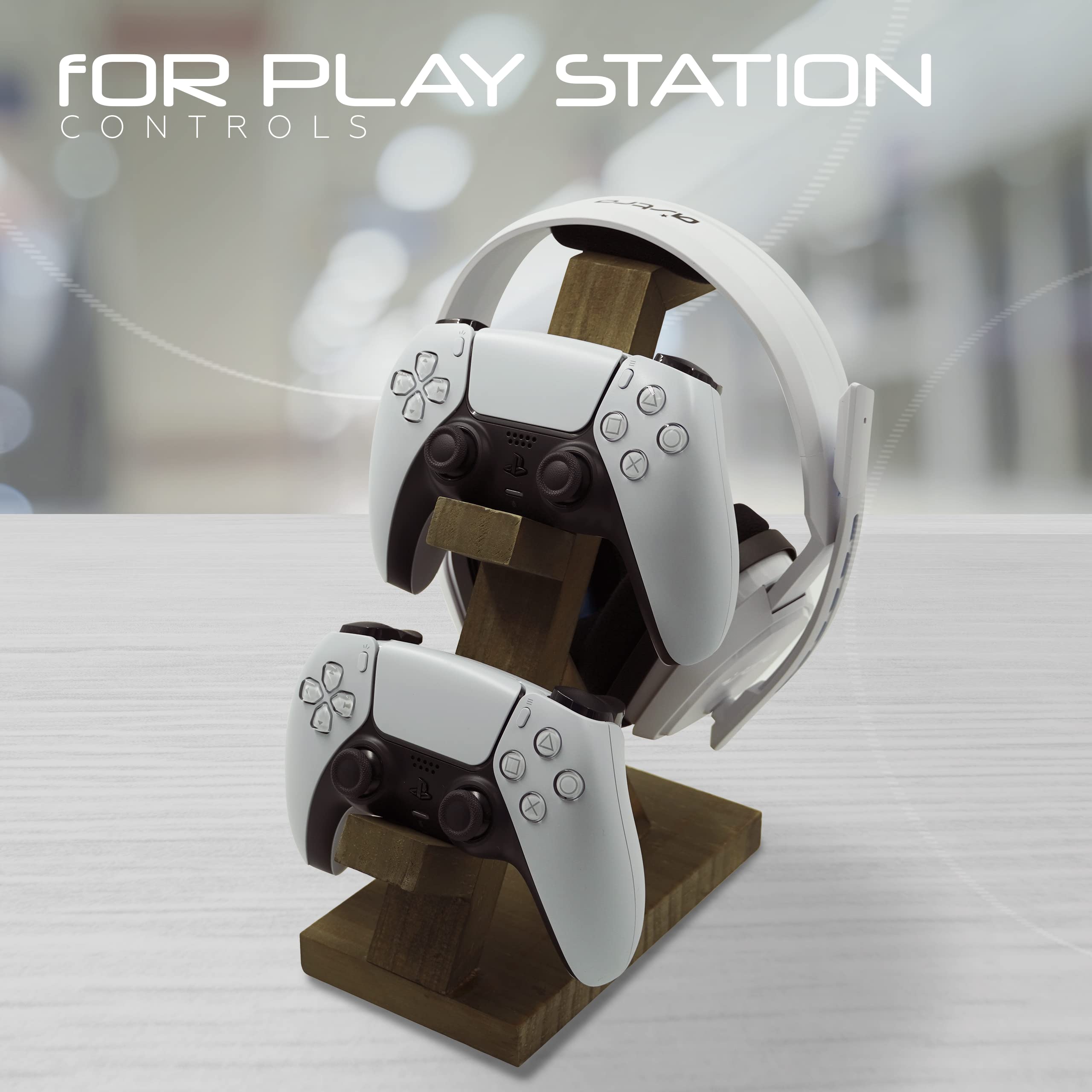 PAP Products Wooden Controller Stand with Headphone Holder, Game Controller Holder, Video Game Controller Holder, Controller Holder for Desk, Controller & Headset Stand, Wooden Headphone Stand