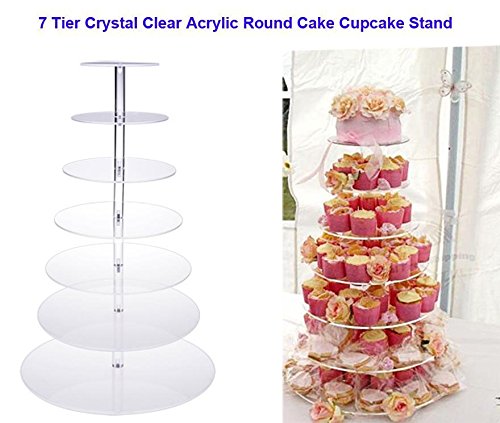 Oguine 7 Tier Crystal Acrylic Round Cupcake Stand, Dessert Cake Tree Tower Maypole Display Stand for Christmas/Wedding/Birthday Craft,US STOCK