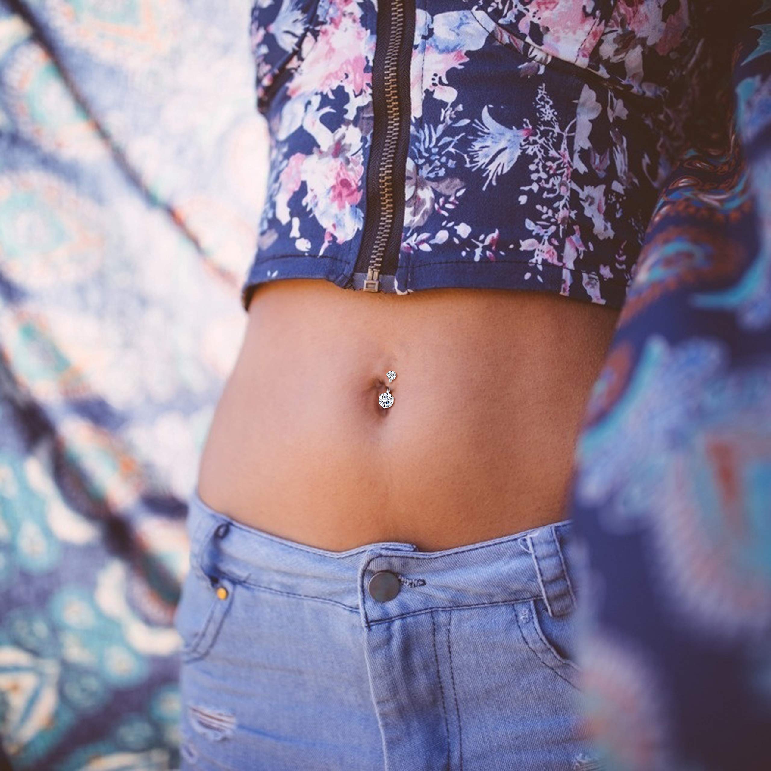 Sllaiss 925 Sterling Silver Belly Button Rings for Women Men 14G Austria Crystals Studs Piercing Screw Navel Bars Body Piercing Jewelry