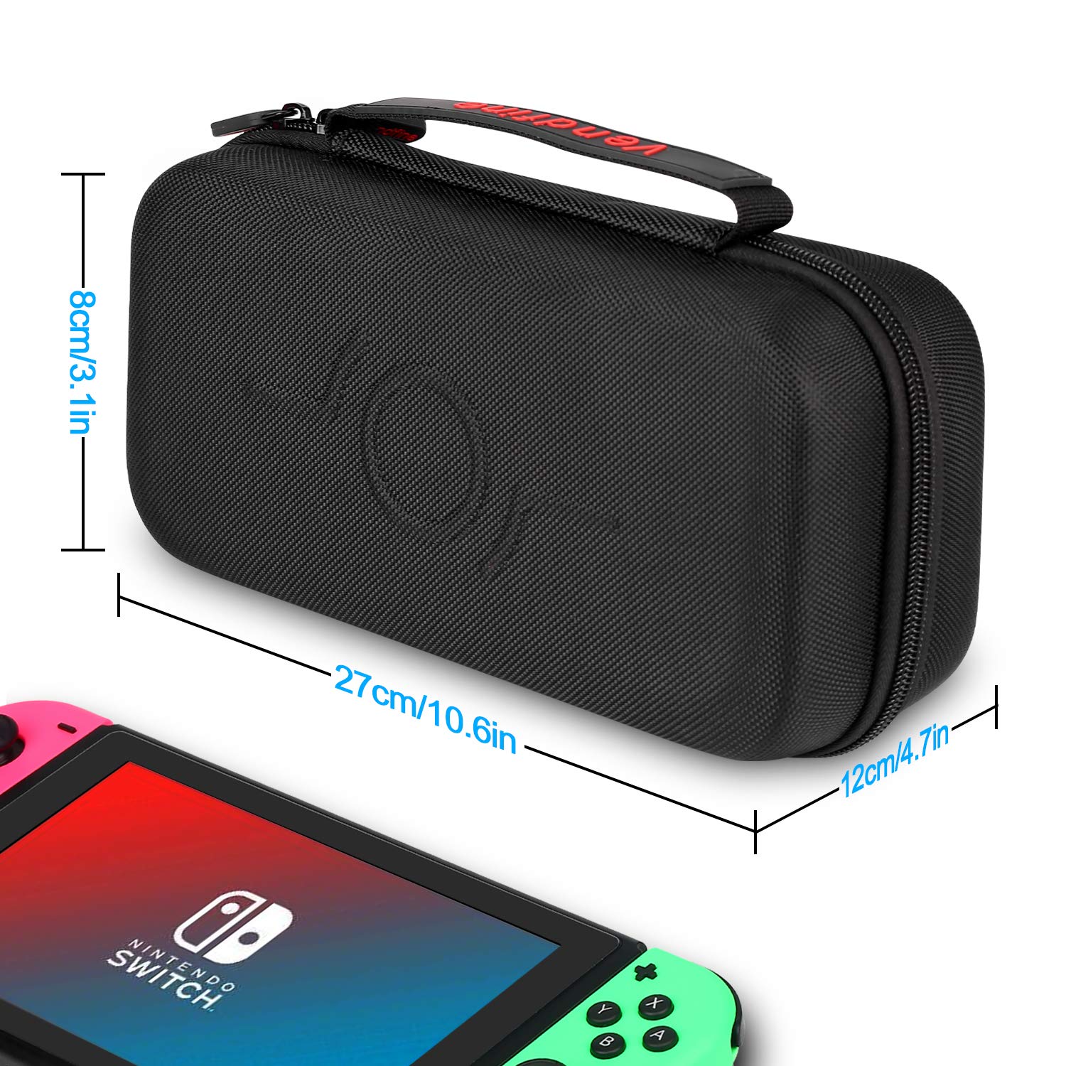 RICYOGA Vendfine Carry Case Compatible with Nintendo Switch - Pretty Sturdy Protective Hard Travel Carry Case for Nintendo Switch, Enough space to store Original Charger, extra Joycons, Black, 4