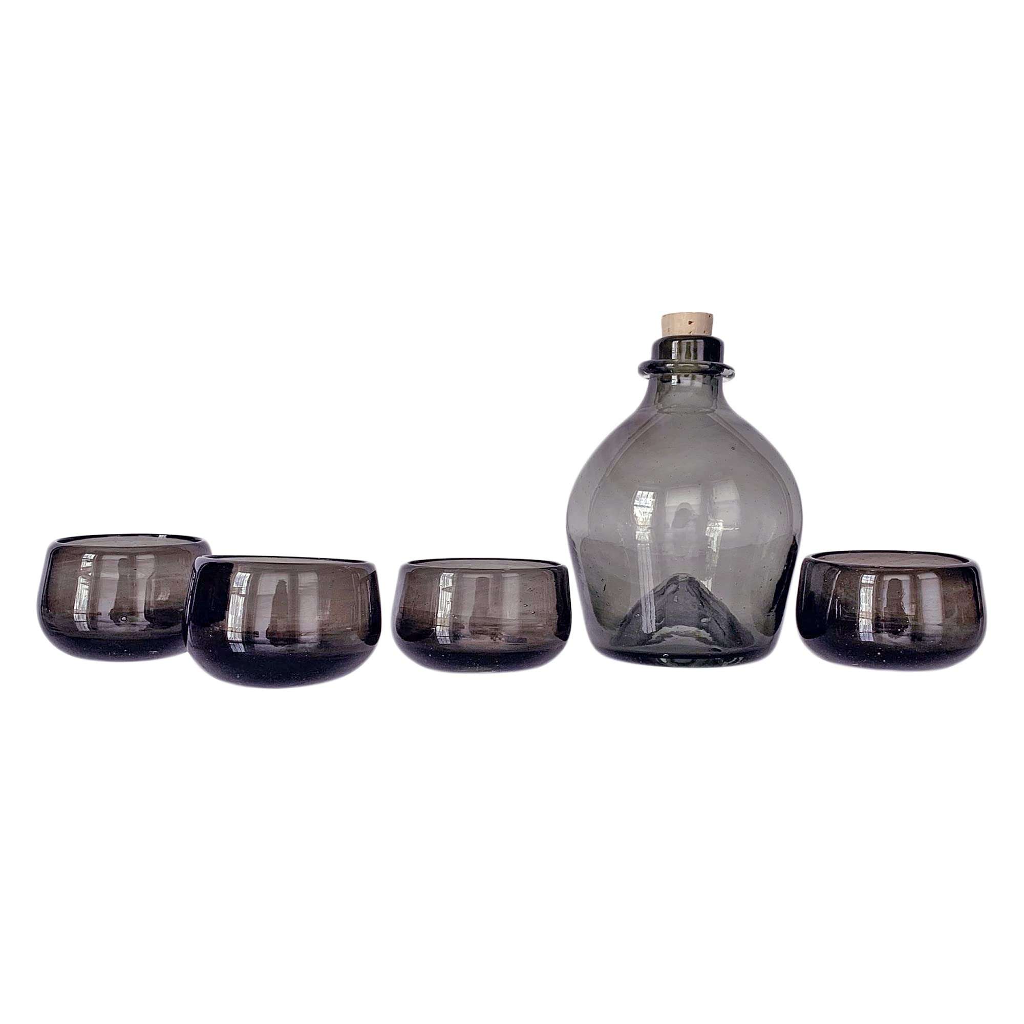 The Curated Pantry Hand Blown Mezcal + Tequila Glasses | Mezcal Copitas | Made in Mexico - Set of 2 (5 Colors Available) (4 Fl OZ, Smoke)