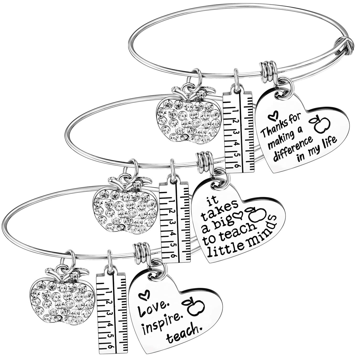 Nzztont Pack Of 3 Teacher Bangles Gifts For Teacher Open School Gifts For Teachers Thank You Bangle Bracelets (3PCs Bangles Mixed Style 01)