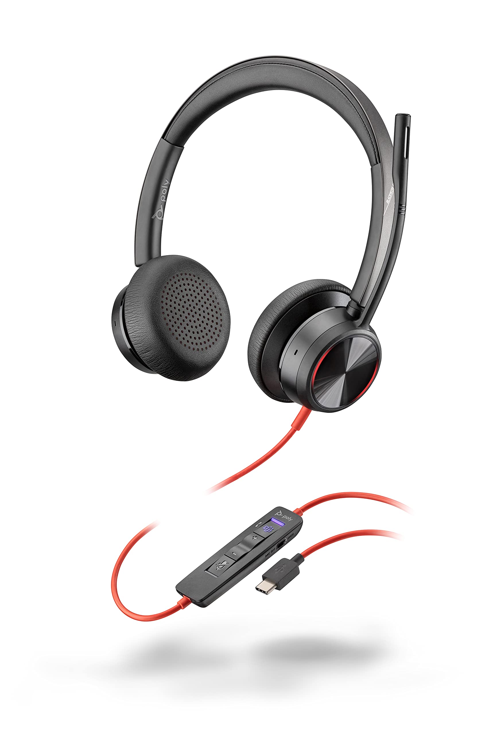 Plantronics Poly - Blackwire 8225 Wired Headset with Boom Mic Dual-Ear (Stereo) Computer Headset - USB-C to Connect to Your PC/Mac - Active Noise Canceling-Works with Teams (Certified), Zoom &More
