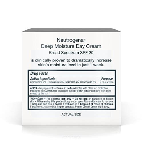 Neutrogena Deep Moisture Face Cream with SPF 20 Sunscreen, Glycerin, Shea Butter & Vitamin D3, Face moisturizer for dry skin - SPF moisturizer, Glycerin, Shea Butter, Vitamin D3, 2.25 oz