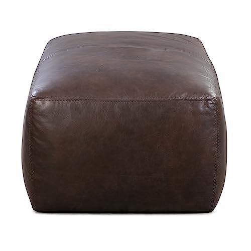 POLY & BARK Denver Leather Ottoman in Full-Grain Semi-Aniline Italian Tanned Leather in Madagascar Cocoa
