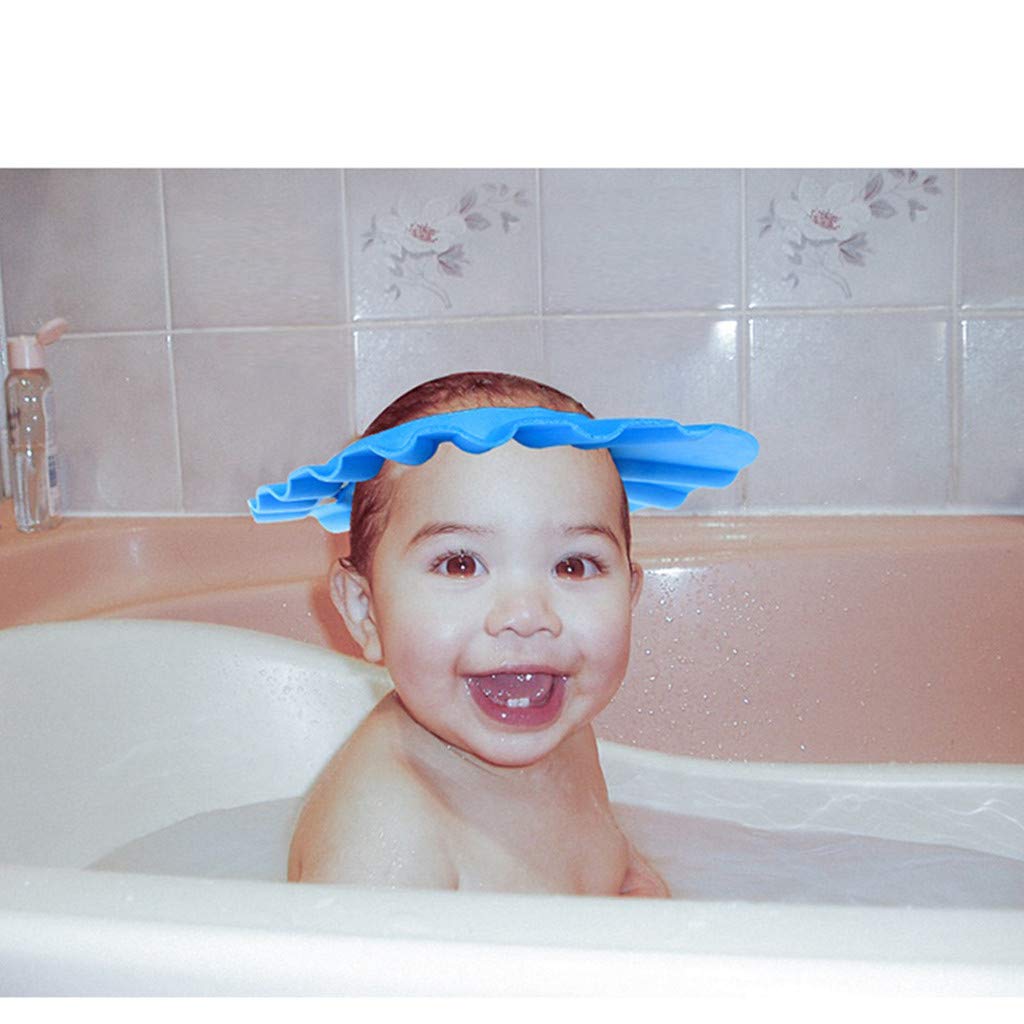 vhshppy Baby Shower Cap Silicone Bathing Hat, Adjustable Shower Cap Infants Soft Protection Hat Safety_Visor Cap Hat for Toddler Kids, Blue, as shown