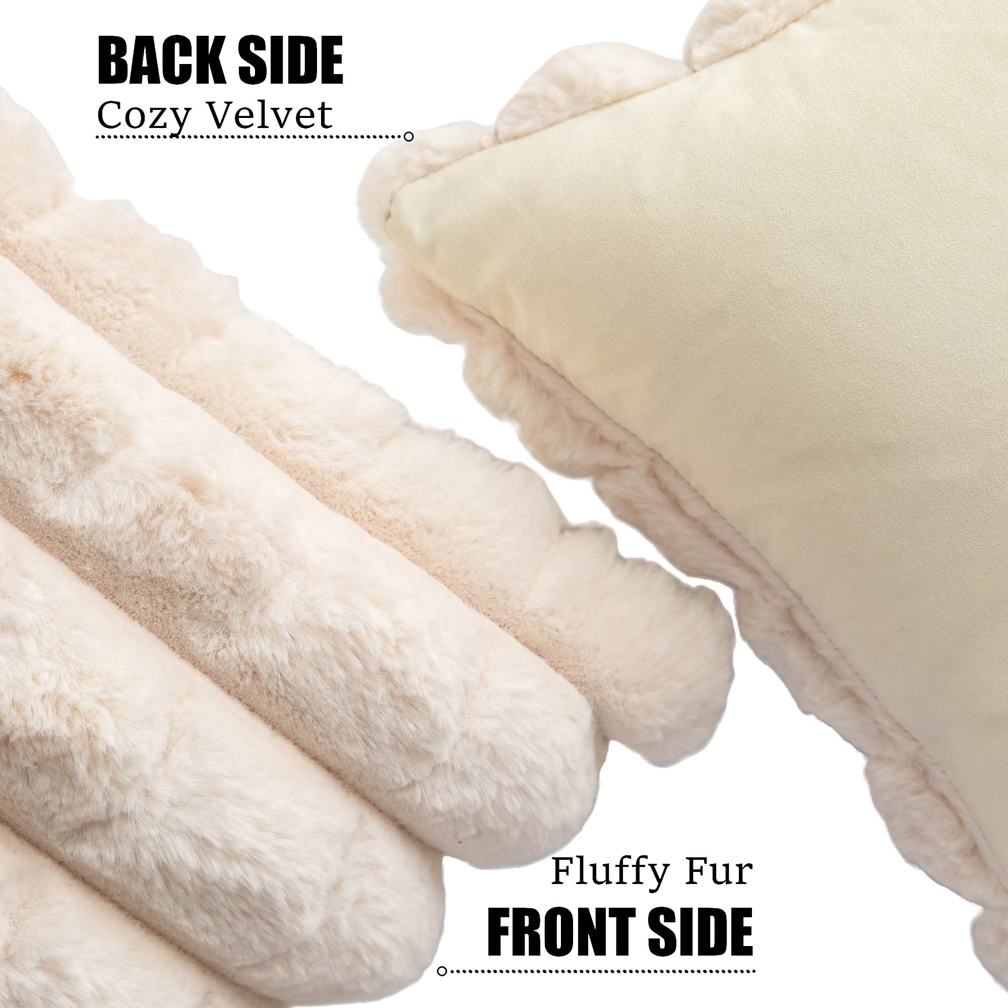 Neelvin Cream White Faux Fur Cozy Soft Plaid Decorative Throw Pillow Covers 18x18 inch Set of 2,Velvet Pillowcase Cushion Case for Sofa Couch