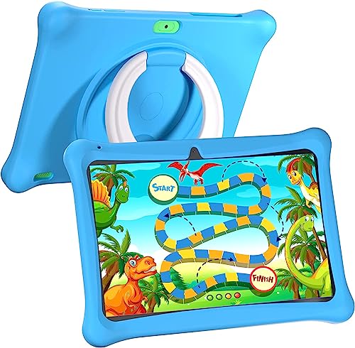SGIN Kids Tablets with 2GB RAM 64GB ROM, 10 Inch Android 12 Tablets for Kids with Case with Dual Camera, Educational Games, Parental Control APP, iWawa Pre Installed, Blue