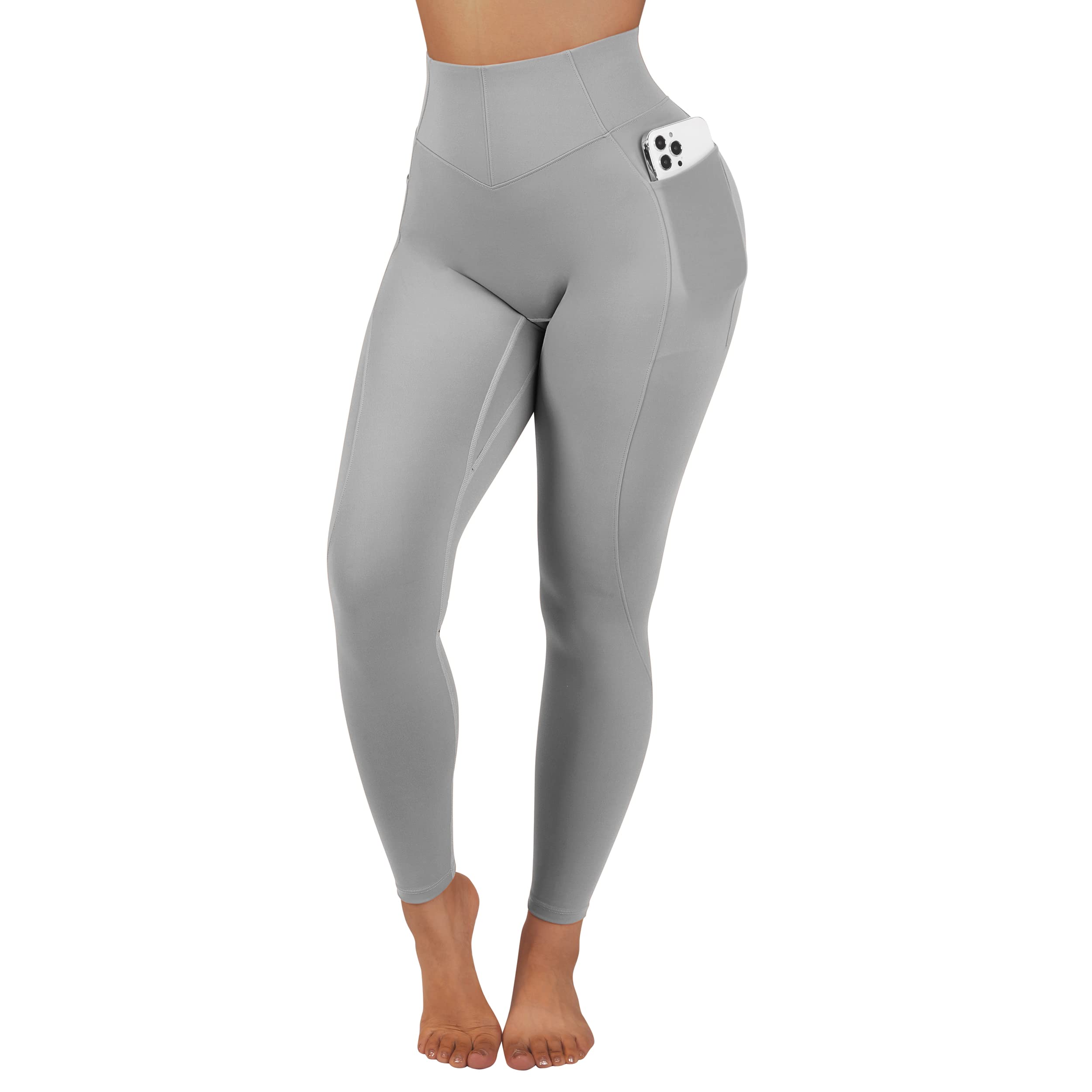 SUUKSESS Women Buttery Soft Tummy Control Leggings with Pockets No Front Seam Workout Yoga Pants (Light Grey, M)