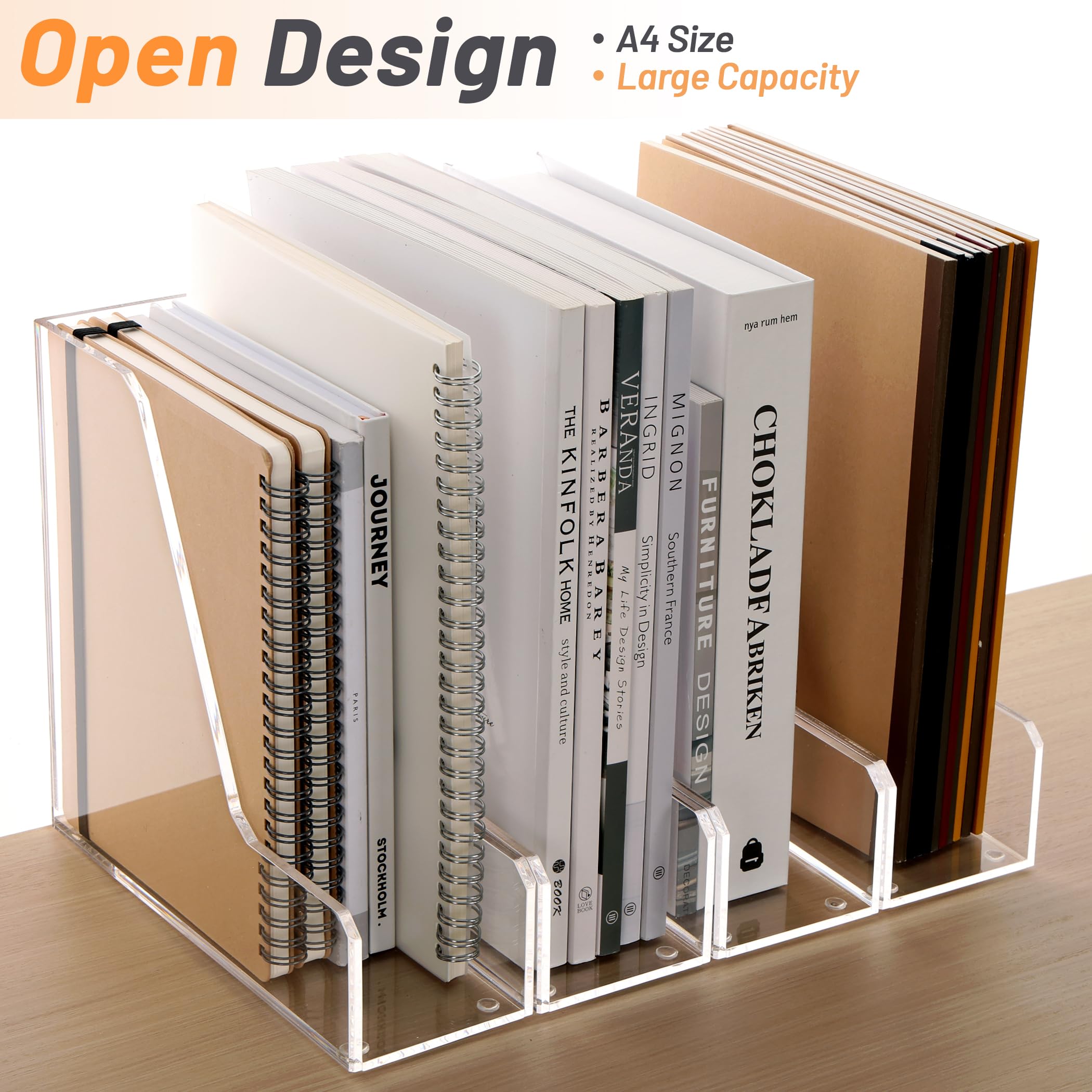 SANRUI Clear Magazine File Holder Vertical File Folder Holder, Acrylic Desk Organizer for File Storage, Book Bin and Office Desk Accessories ,2-Pack Bookshelf for Desk Home Office