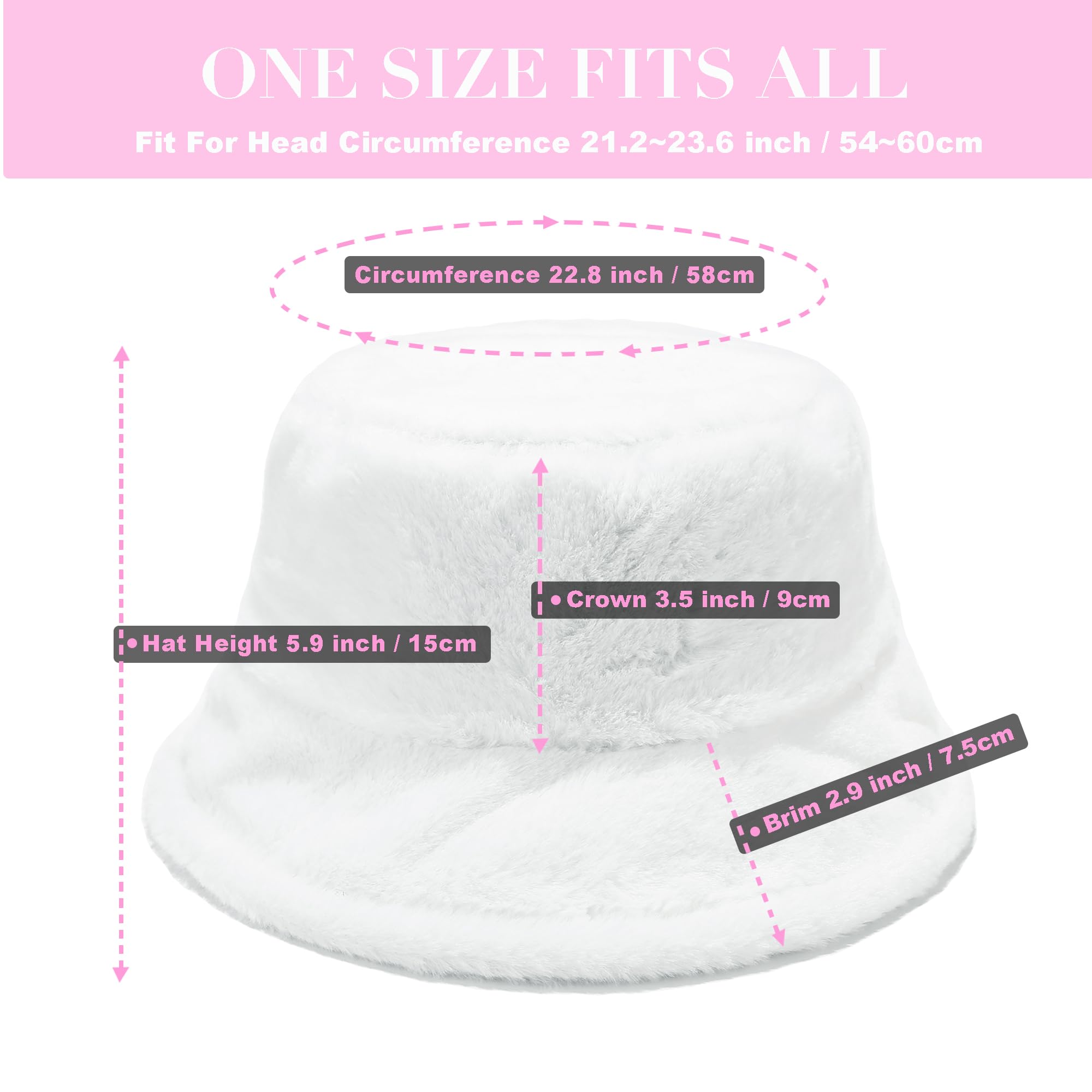 Sydbecs Winter Bucket Hat Fluffy Faux Fur Fisherman Cap for Women Men Solid Color Style(White)