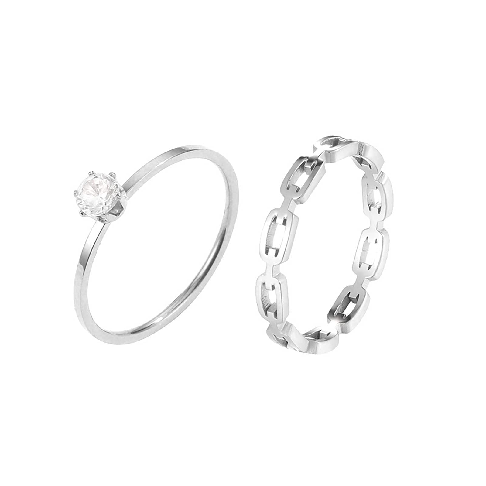 Paper Clip Ring Titanium Cubic Zirconia Rings Set for Women Girls Chain Link Ring Minimalist Stackable Finger Band Stainless Steel Cuban Ring (9)