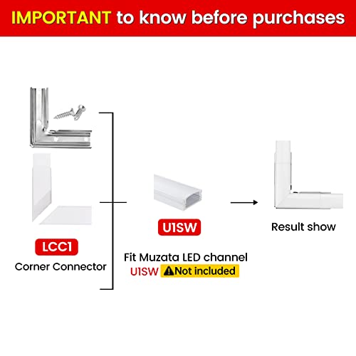 Muzata 4PACK 90 Degrees Corner Connectors, 4 Pairs LED Channel L-shape Adaptor, 10PACK Extension Connectors U1SW U-shape Aluminum LED Channel Can Be Connected Seamless LCC1 WW C2, LA1 LC1