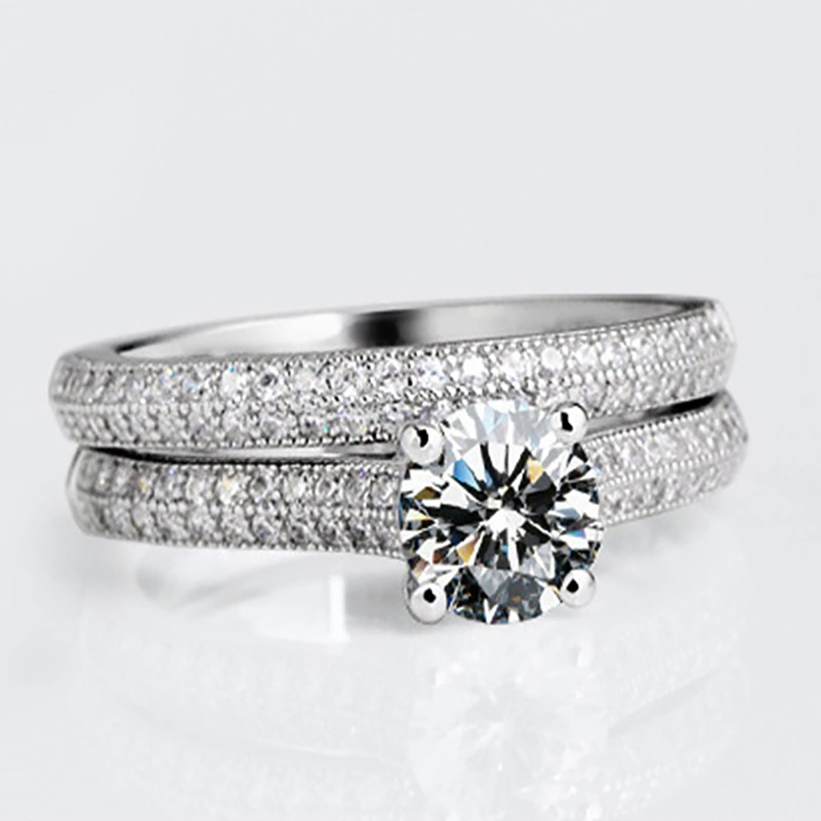 Stainless Steel Ring Sets Fashion Diamond Ring Set for Women Engagement Ring Jewelry Gifts (Silver, 7)