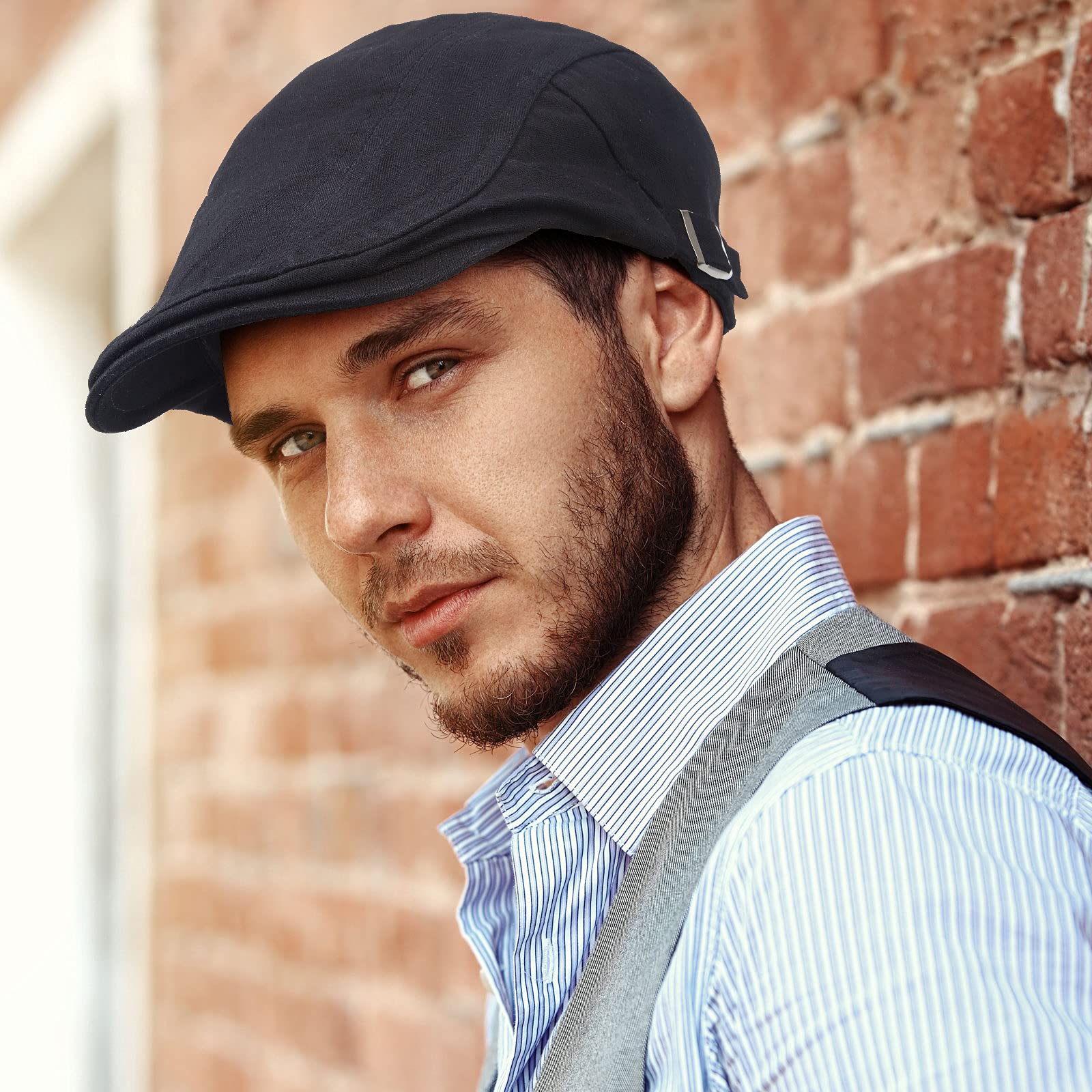 SATINIOR 3 Pieces Mens Newsboy Flat Cap Newsies Hat Adjustable Ivy Cadet Cabbie Cap (Black, Grey, Coffee), Medium