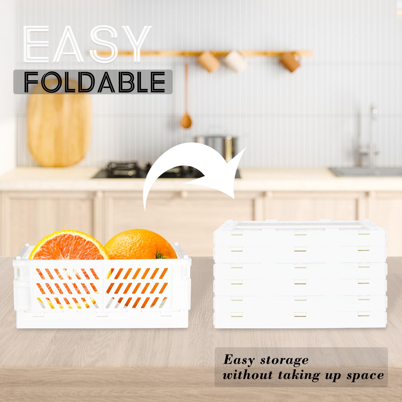 omesy Pastel Storage Crates for Organizing, Mini Plastic Baskets Collapsible for Home Kitchen Bedroom Decor, 5.9" x 3.8" x 2.2" (White)