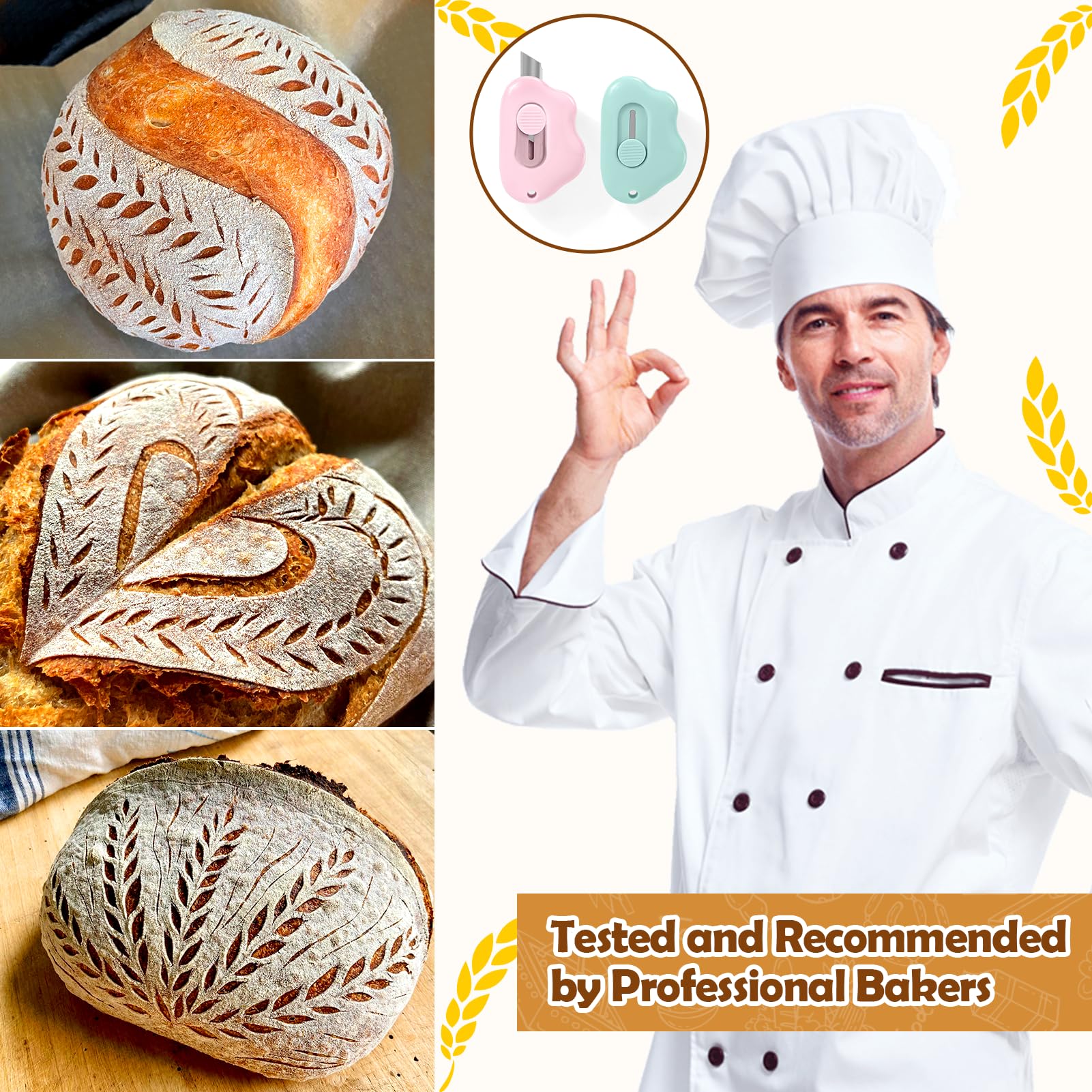 XANGNIER Bread Lame Dough Scoring Tool,2 Pack Sourdough Scoring Tools,Bread Dough Cutter Slashing Razor Tool,Scoring Patterns Booklet,Bread Baking & Making Tools Supplies Accessories