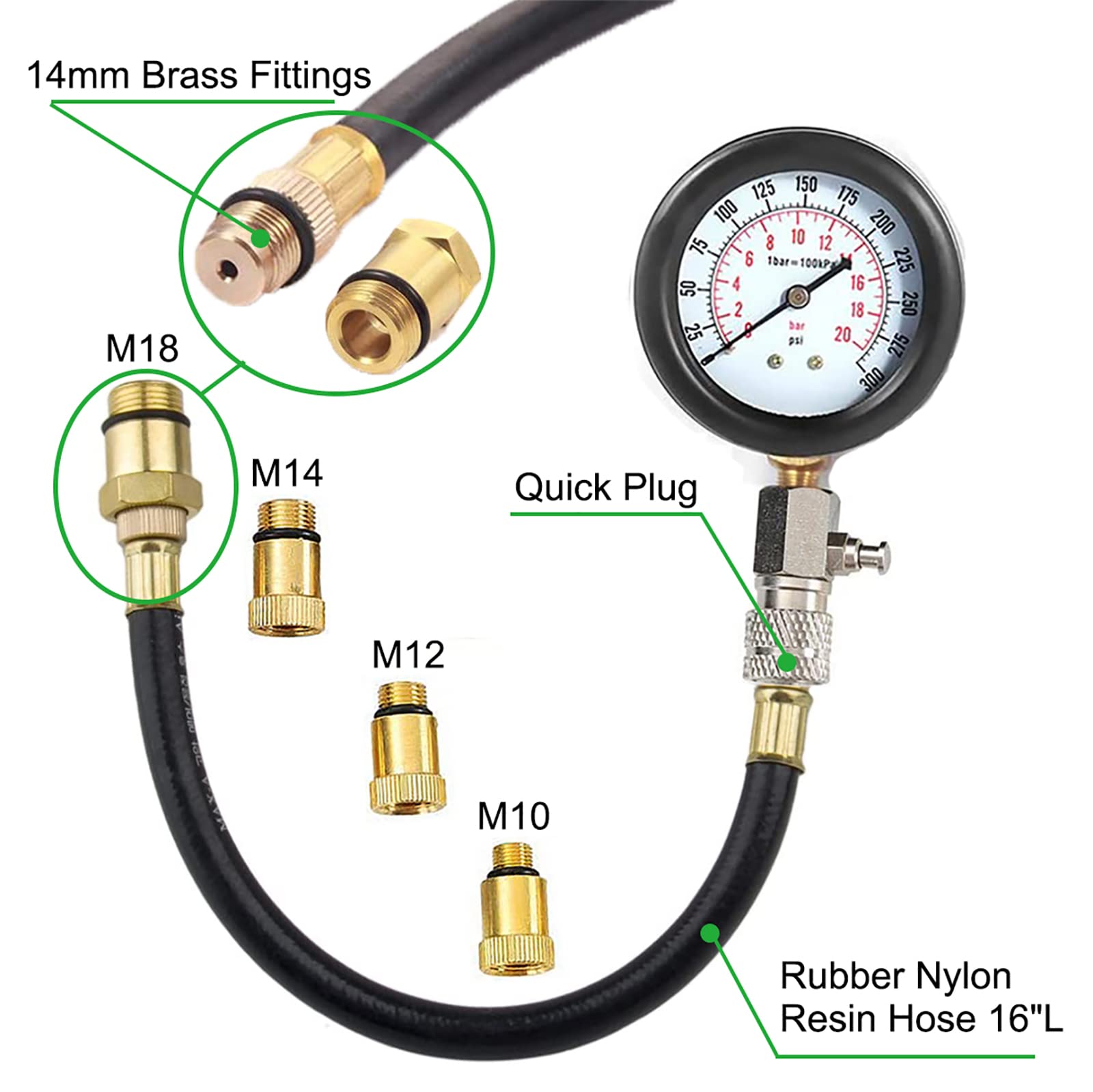 Petrol Engine Cylinder Compression Tester Kit and Spark Plug Tester Tool Fit for Automotive Car Lawnmower Truck Chainsaw Motorcycle Boat Petrol Gas Engine Diagnostic Compression Tester Kit (9 Pcs)