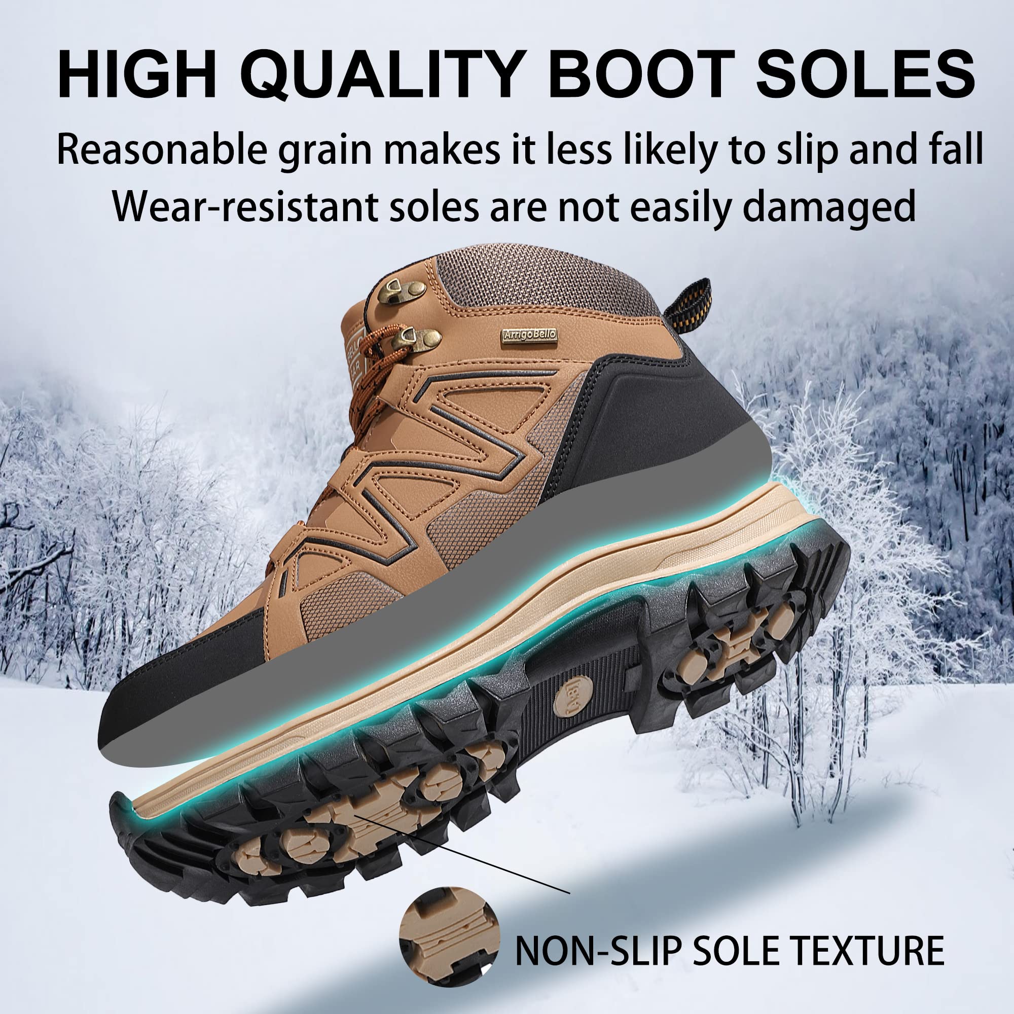 TARELO Mens Hiking Boots Winter Snow Boots Warm Ankle Booties Outdoor Trekking Shoes