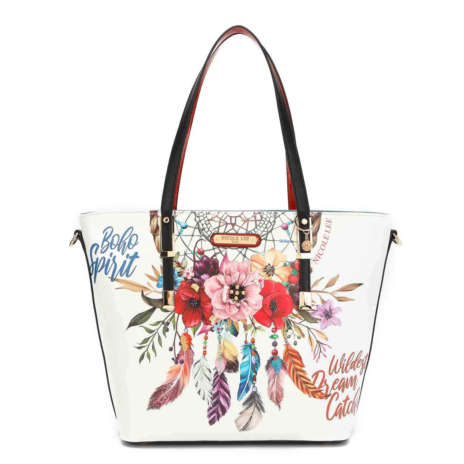 Nicole Lee BOHEMIAN WHITE MODERN PRINT SHOPPER BAG