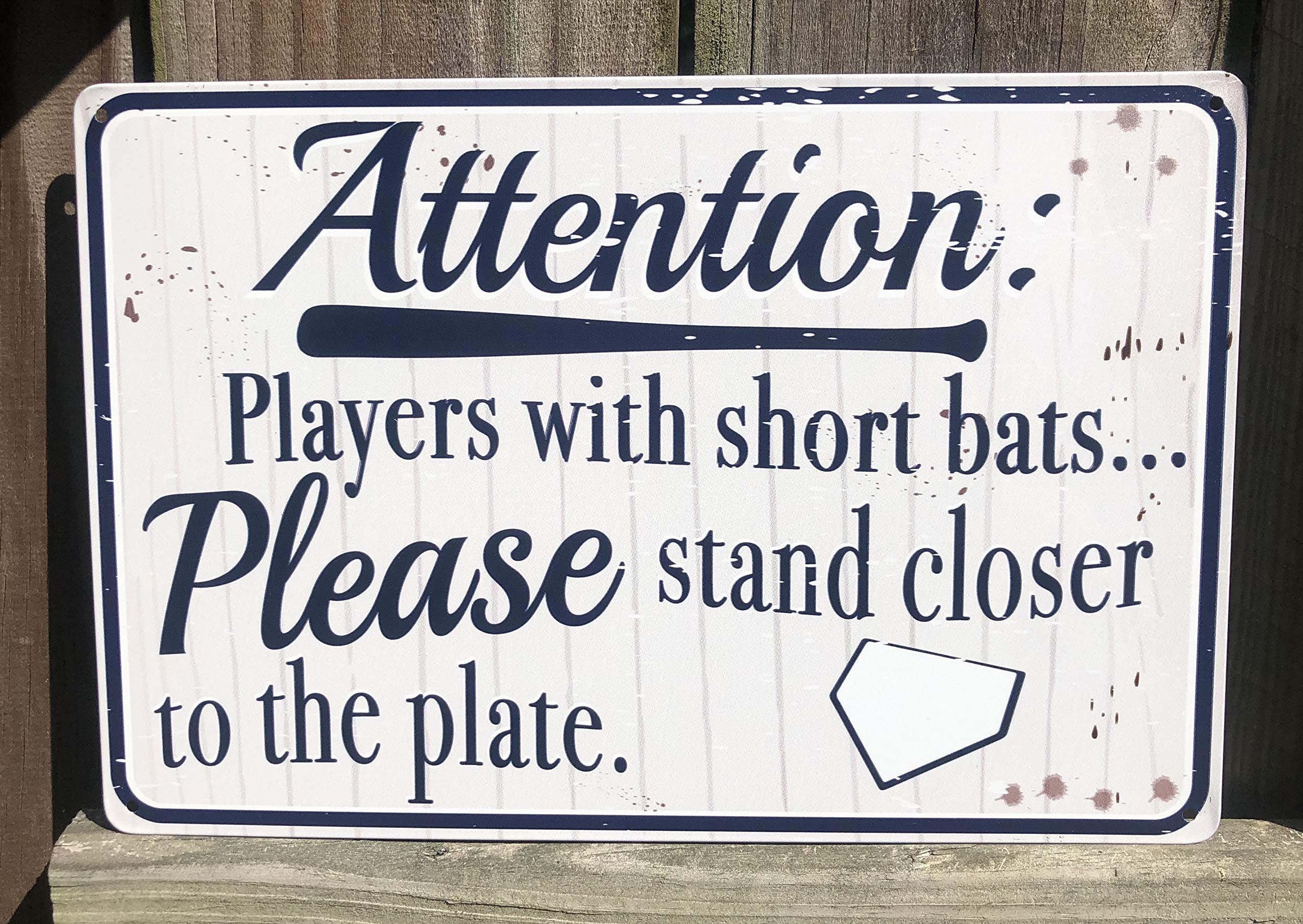 Players With Short Bats Please Stand Closer To The Plate 12" x 8" Funny Tin Sign Baseball Sports Themed Bathroom Decor Bar Man Cave