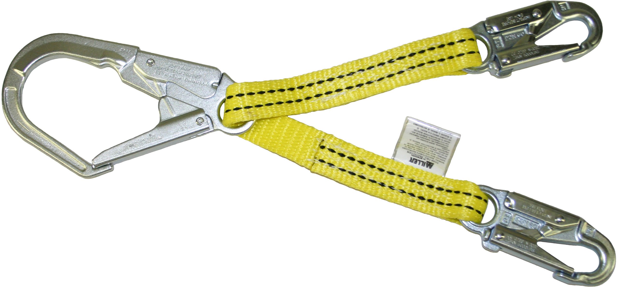 Miller Honeywell Safety Products Safety Titan by T8221W-Z7/3FTYL 3-Feet Web Positioning Assembly with Two Locking Snap Hooks and One Large Locking Rebar Hook