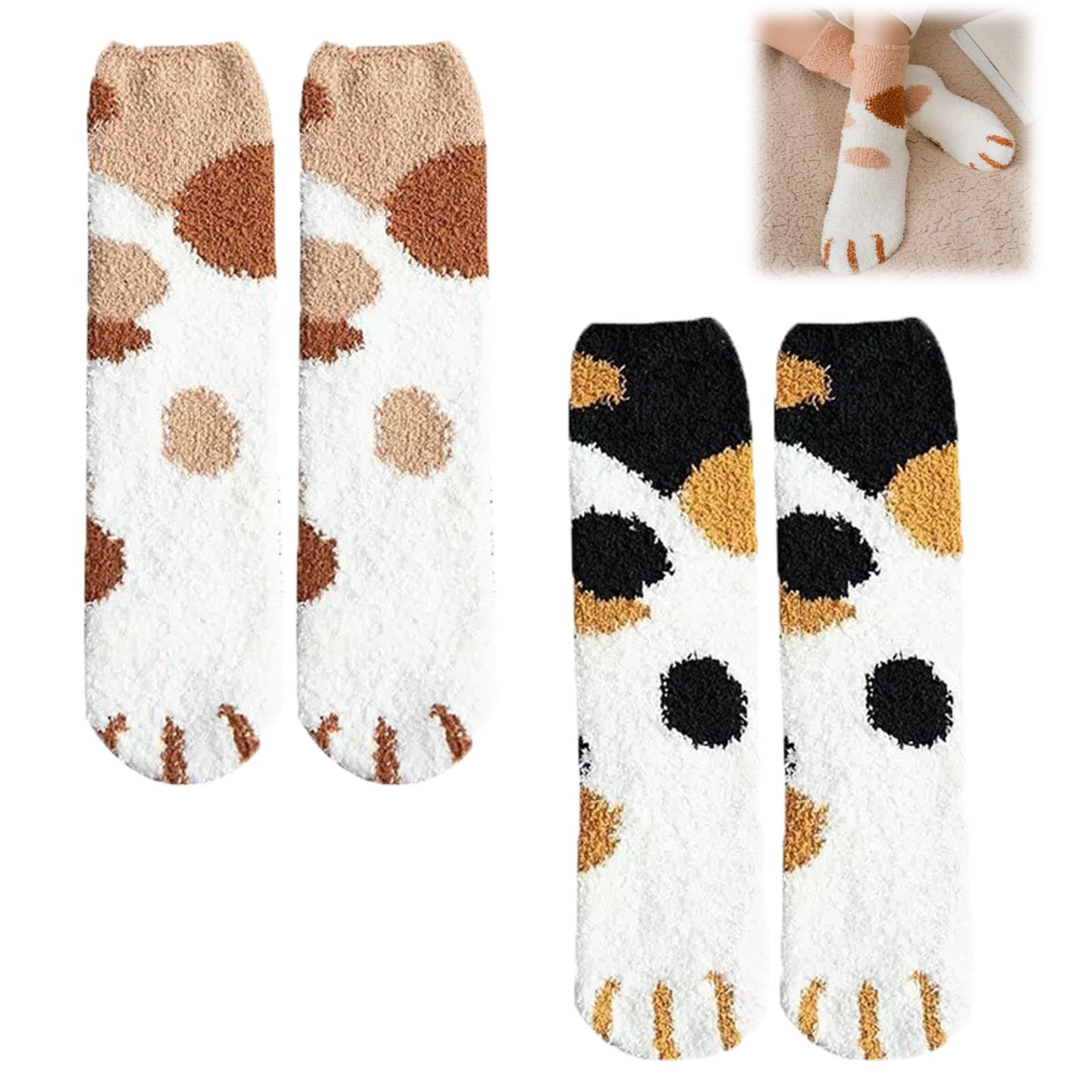 vljsfkh Cat Paw Socks, 2/6Pairs Cat Claw Socks, Cute Socks for Women, Cartoon Thickened Cat Paw Floor Socks