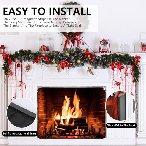 MOCOOS Magnetic Fireplace Cover, Fireplace Blocker Blanket Stops Heat Loss, Christmas Fireplace Covers Decorative, Hot & Cold Air Blocker, Fireplace Draft Stopper Save Energy, 39" W x 32" H