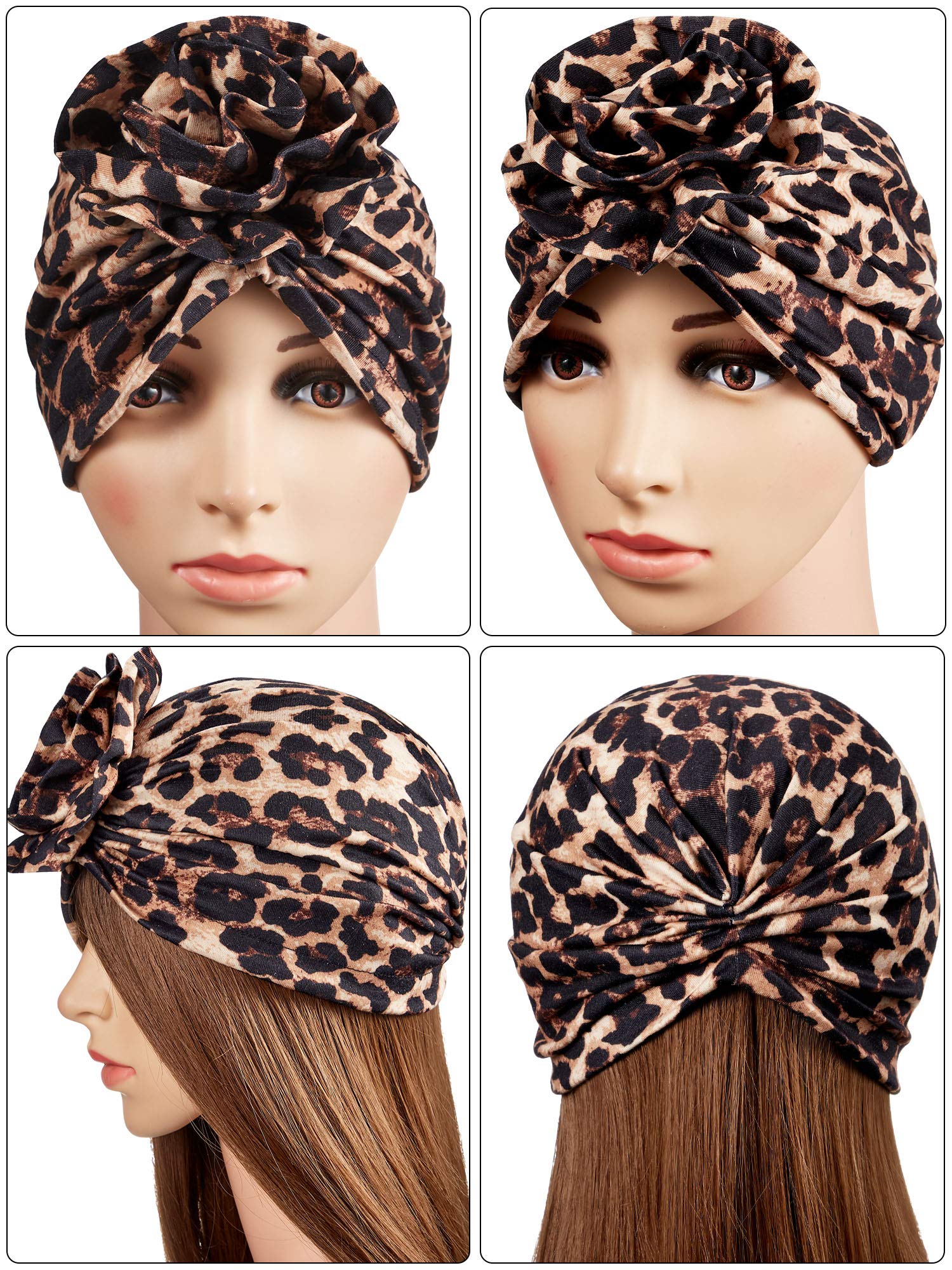 Syhood 9 Pieces African Turban Cap Flower Pattern Headwrap Elastic Knot Pre-Tied Bonnet Beanie Hat for Women Colorful