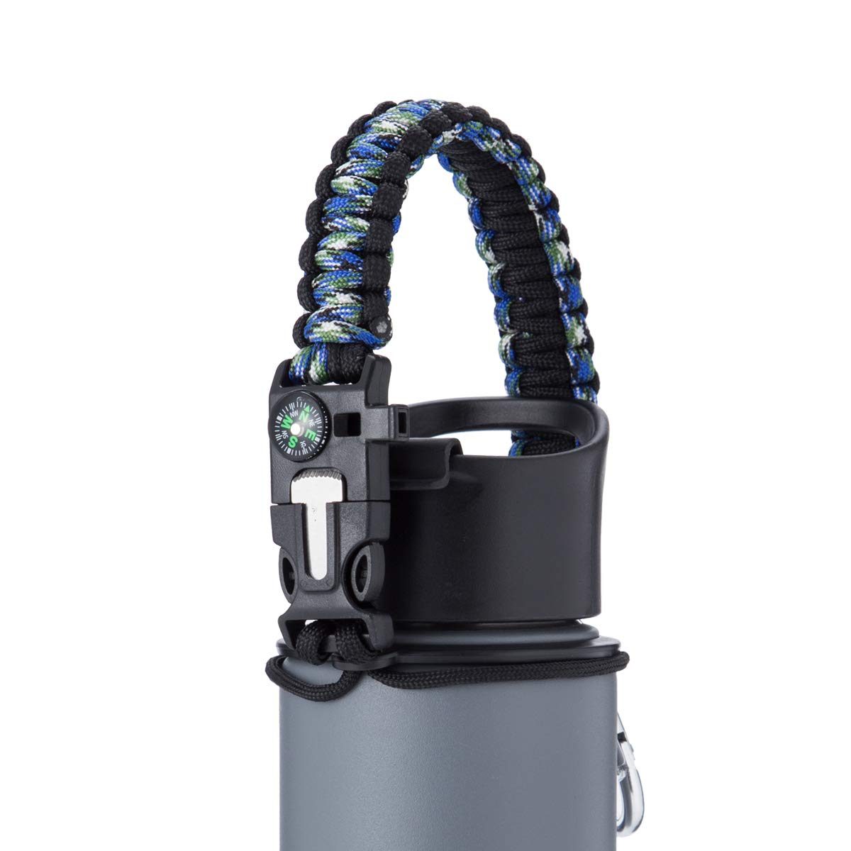 Paracord Holder Handle for Hydro Flask, Fit 12-64 oz Wide Mouth Bottles,Carrier Survival Strap Cord with Safety Ring and Carabiner(Green-Black)