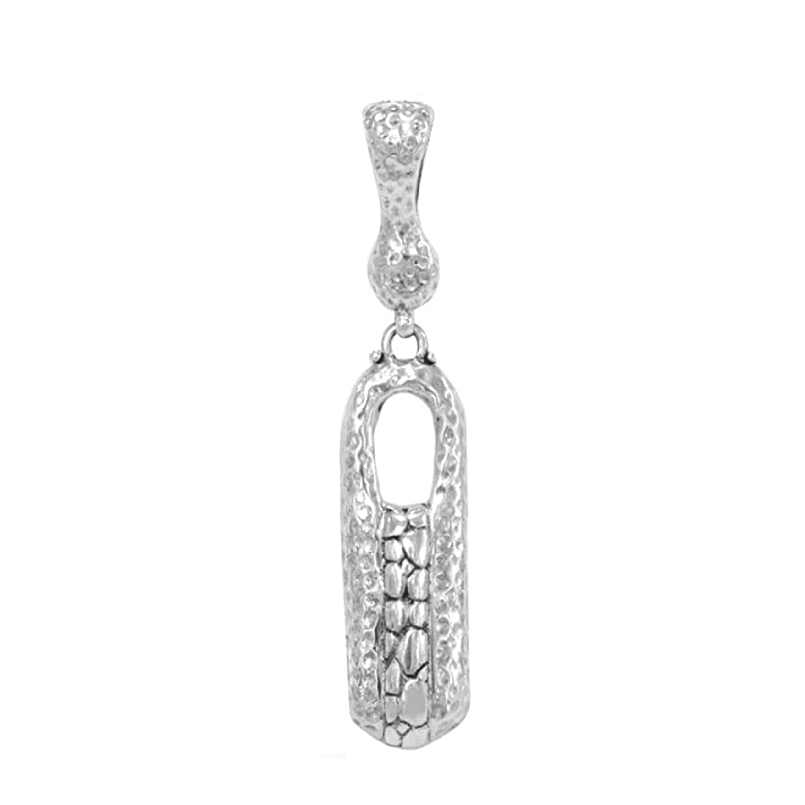 SARDA - .925 Sterling Silver 2-1/2" x 1/2" Watermark Pattern & Hammered Finish Long Drop Enhancer Pendant - Handmade by Bali Artisans