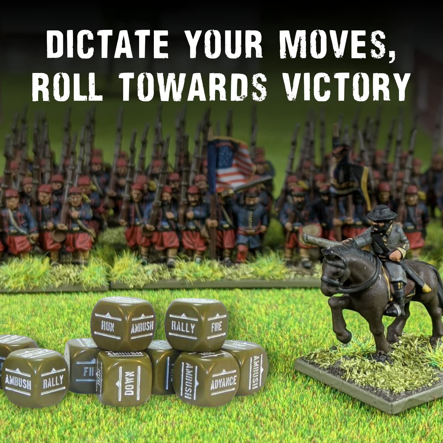 Wargames Delivered β Bolt Action Dice Orders D6 pack of 12 with Olive Drab Color and Actions Inscribed with White β Miniature Wargame Dice by Warlord Games (Olive Drab)