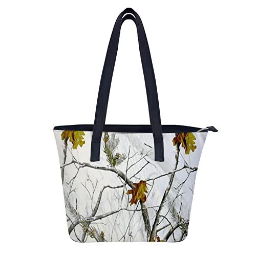 White Tree Camo Women's Tote Bag PU Leather Shoulder Bag Handbags Purse For Work Shopping Travel