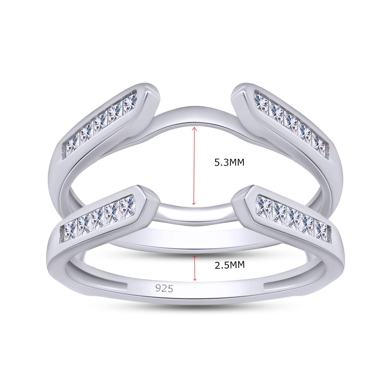 SAVEARTH DIAMONDS 0.46 Carat Princess Cut Lab Created Moissanite Diamond Cathedral Ring Guard Enhancer For Women In 14K White Gold Over Sterling Silver(D Color, VVS1 Clarity 0.46 Cttw)-9.5