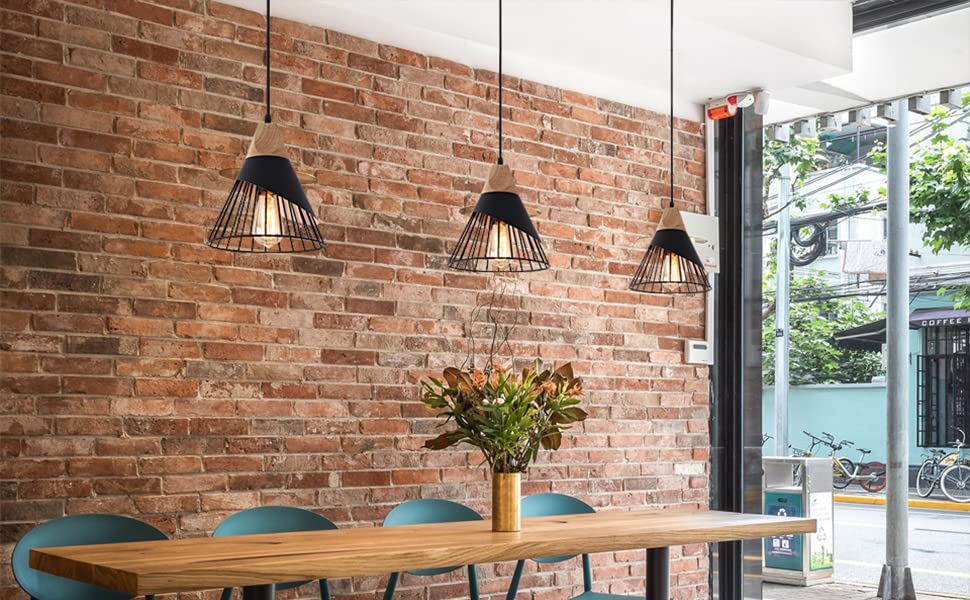 Mxsaoud Modern Black Pendant Light Over Kitchen Island, Adjustable Wood Hanging Light Fixture,Industrial Pendant Lighting for Dining Room,Living Room,Bedroom,Hallway,kitchen,Bar