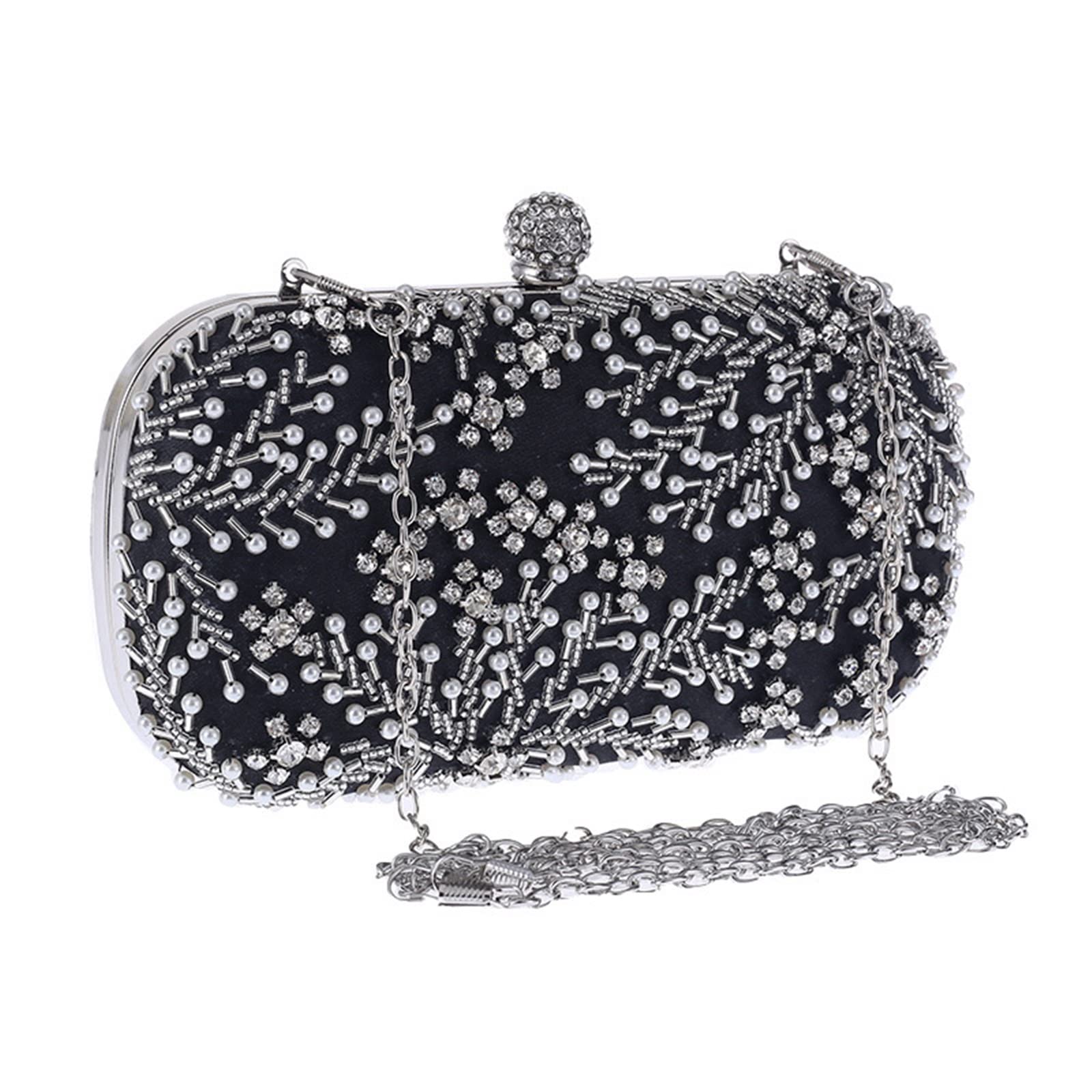 WSSBK Women's Clutch Bag Crystal Pearl Clutch Purse Handbag Embroidery Evening Bag Wedding Bag for Bridal Shoulder Bag