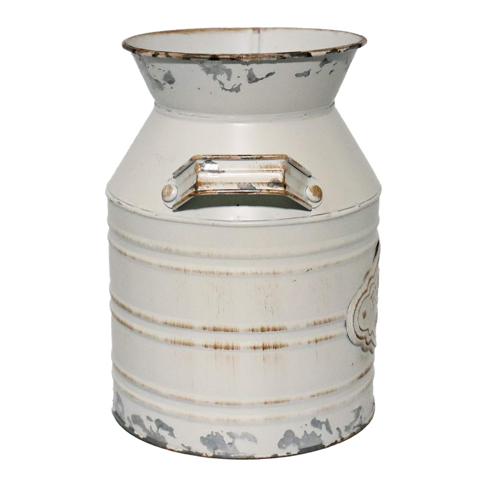 PHILPETY Shabby Chic Classy Designed White Milk Can Galvanized Finish Metal Vase Country Rustic Primitive Decorative Flower Holder, 7.5" H