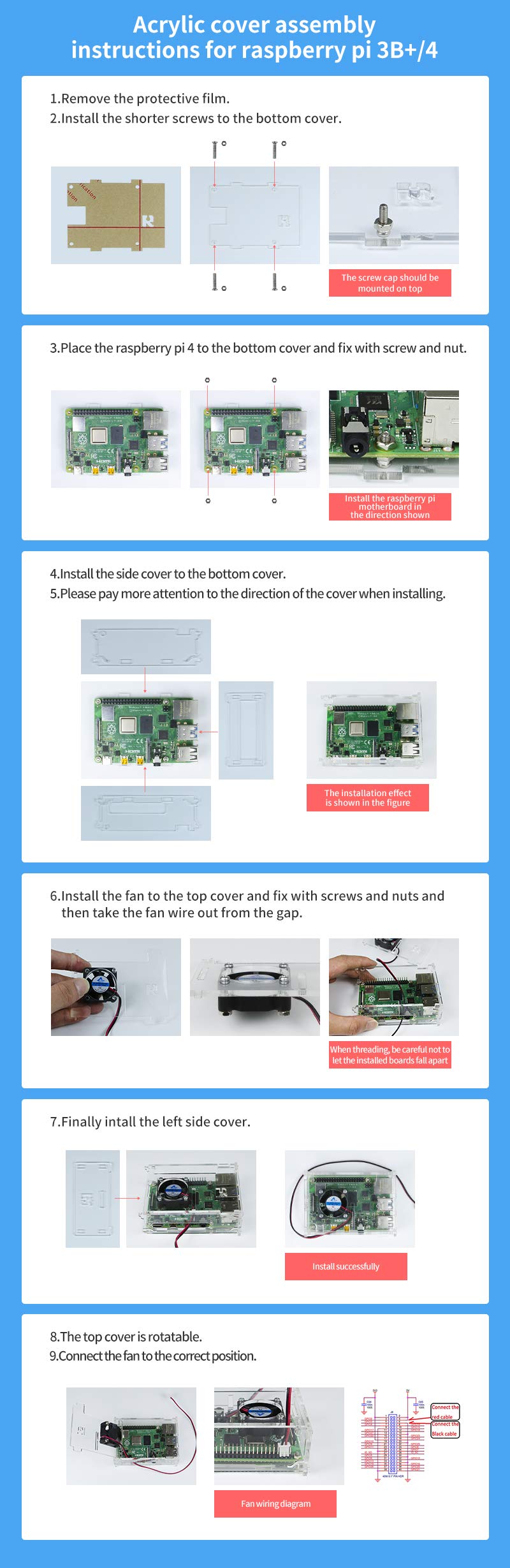 Raspberry Pi 4 Case, Acrylic Case with Cooling Fan for Raspberry Pi 4 Model B/Pi 3B+