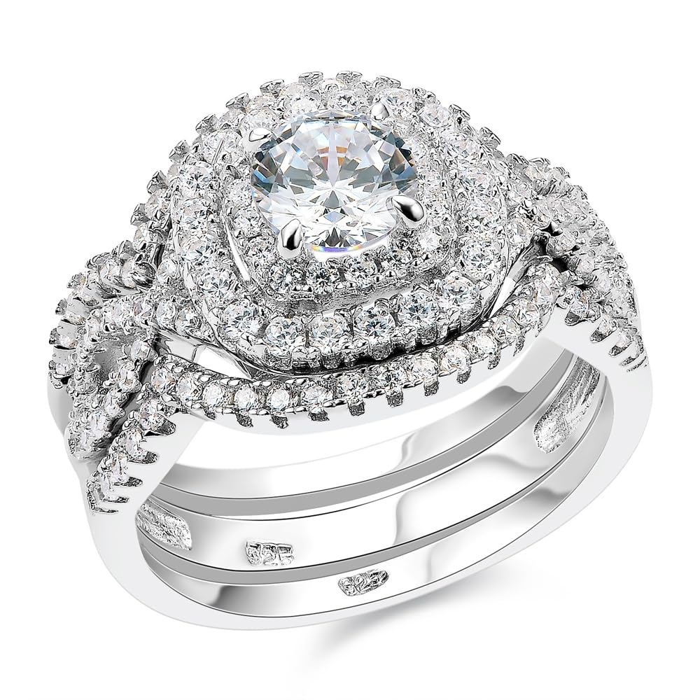 Newshe Jewellery Wedding Rings for Women AAAAA Cz Engagement Ring Set 925 Sterling Silver 3pcs 2Ct White Size 7