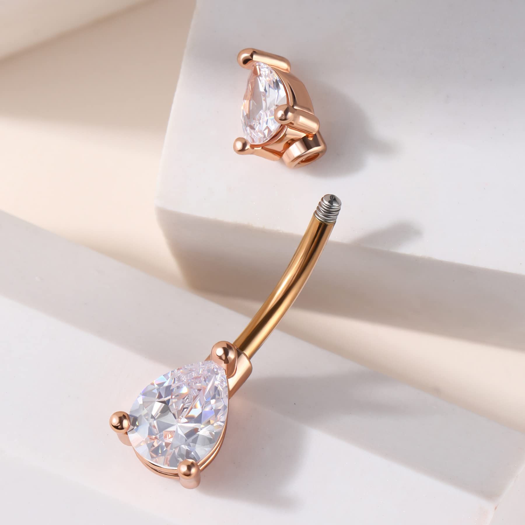 OUFER 14G 316L Surgical Steel Double Teardrop CZ Navel Piercing Rings Belly Button Rings Jewelry